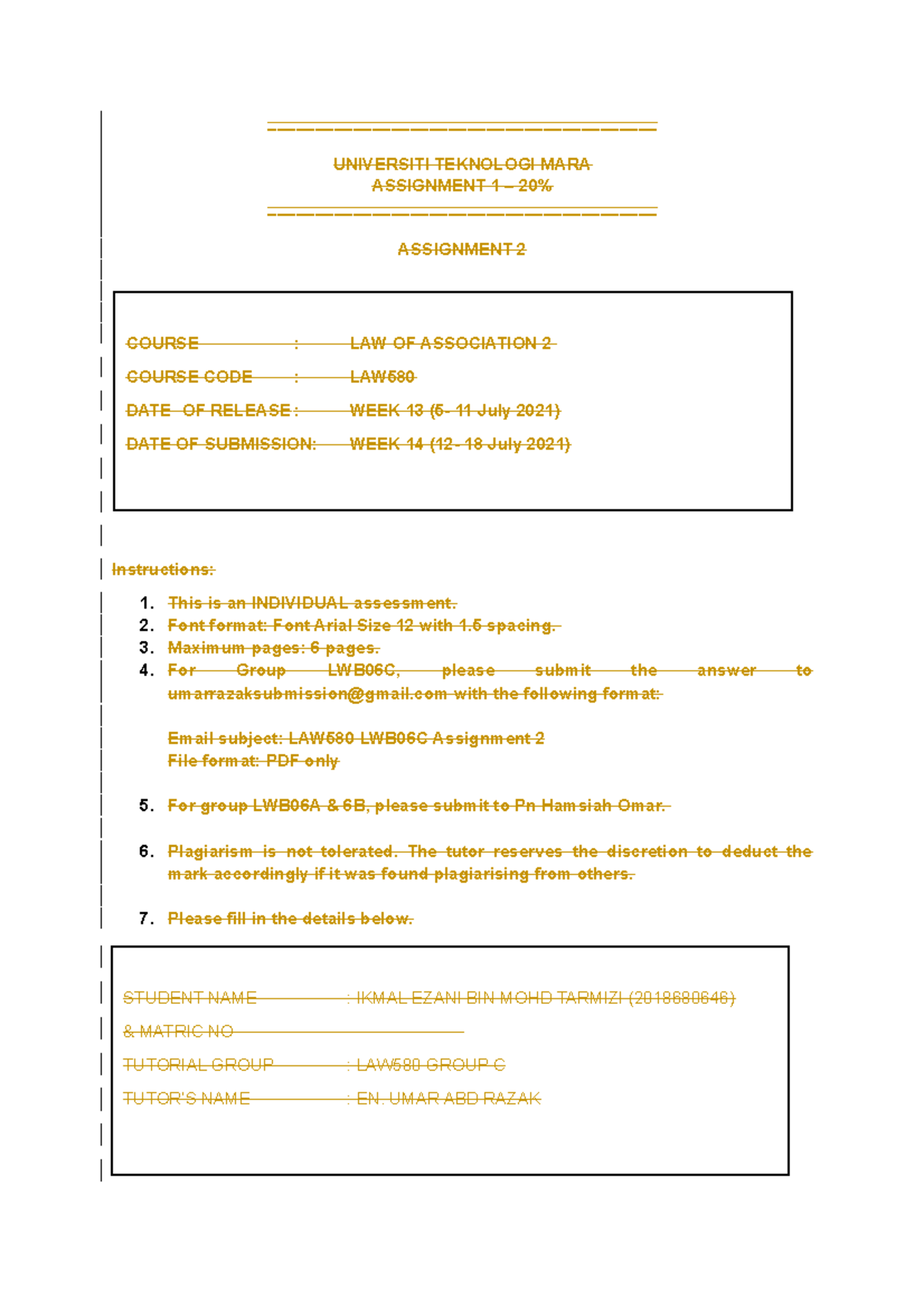 Assignment 2 Question March 2021 - Law of Association II - UiTM - Studocu
