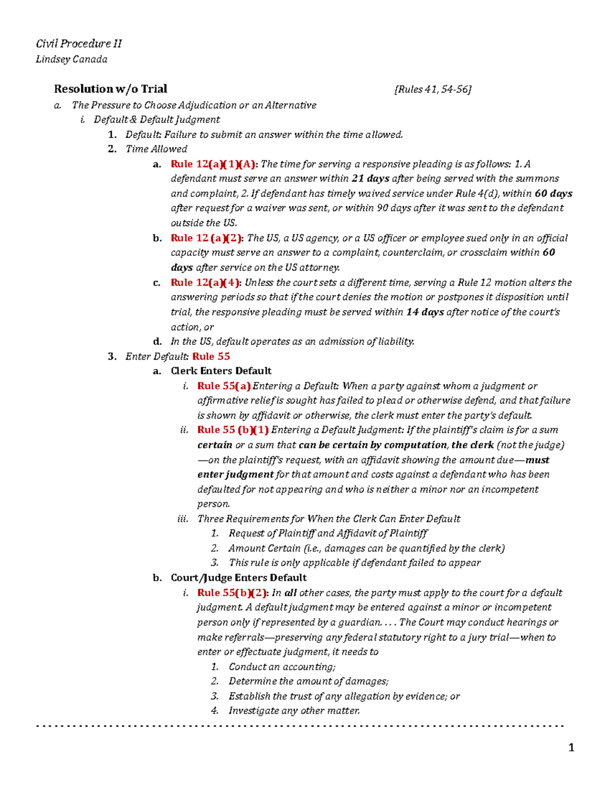 Civ Pro II - Notes for Civ Pro - Civil Procedure II Lindsey Canada ...