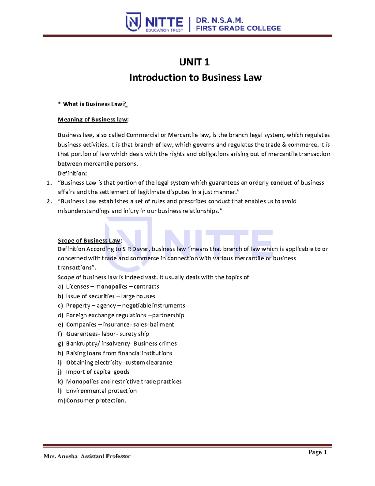 Business Regulations - Page 1 UNIT 1 Introduction to Business Law ...