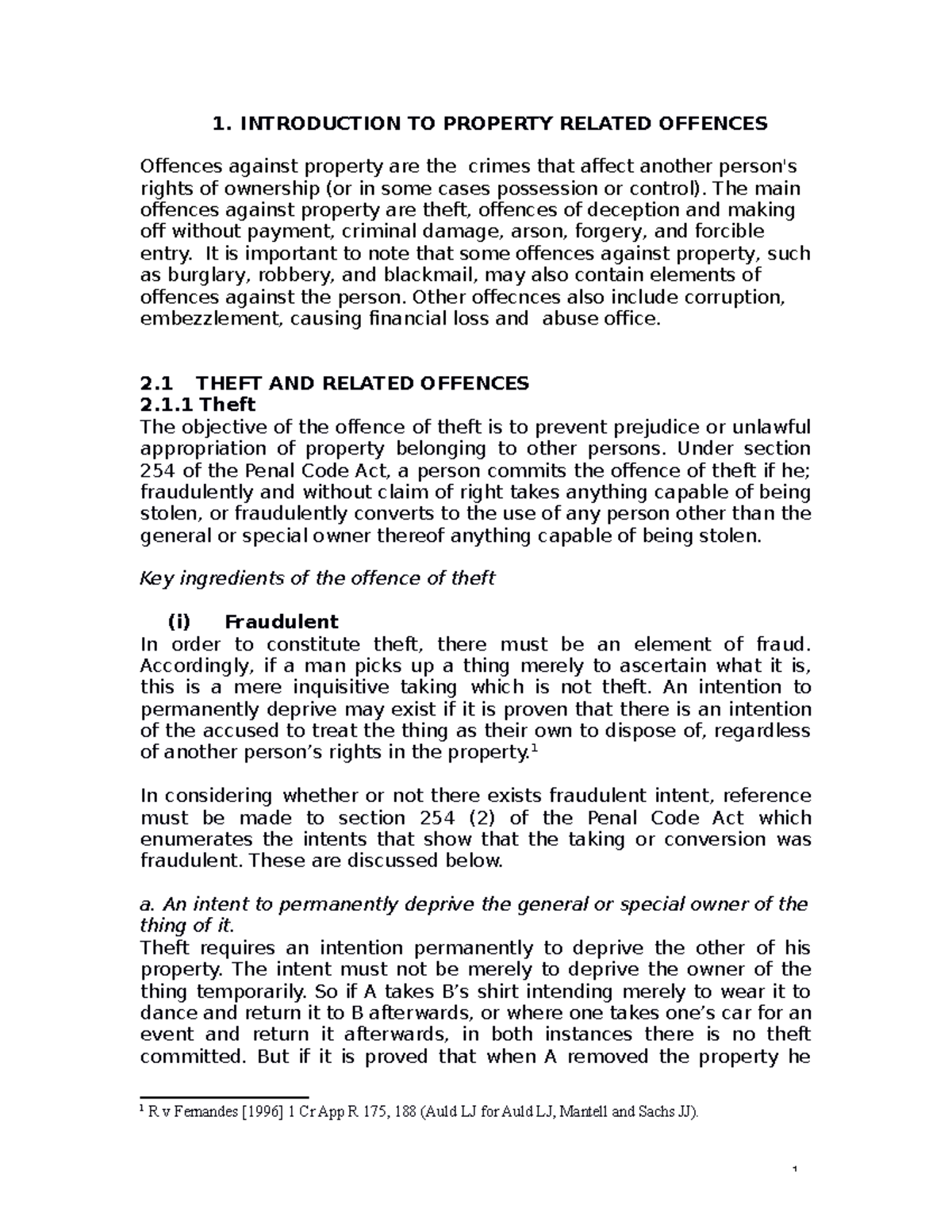 Class Notes on Offences against property 2014 - 1. INTRODUCTION TO ...