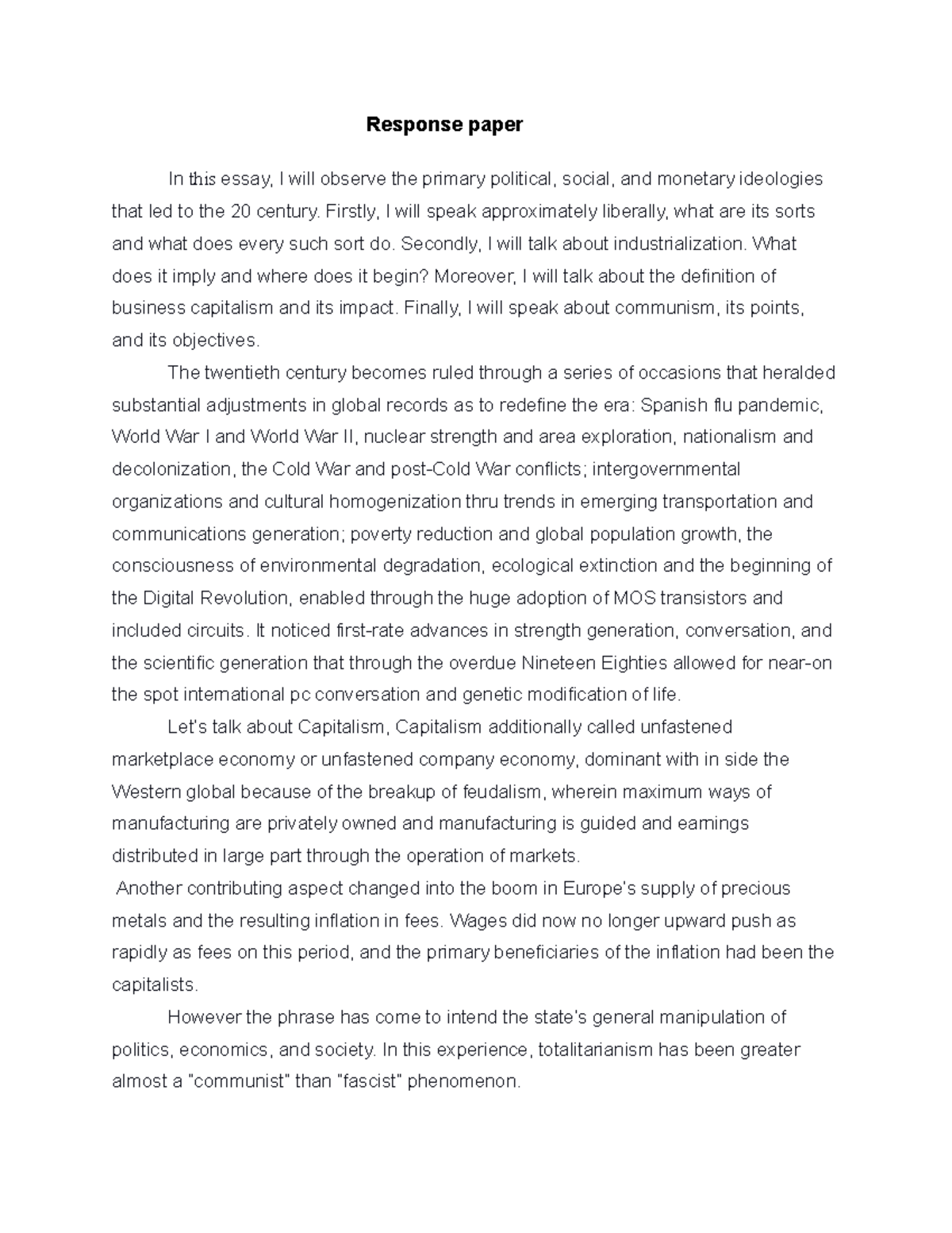 Task 1 (645 words) - assignment - Response paper In this essay, I will ...