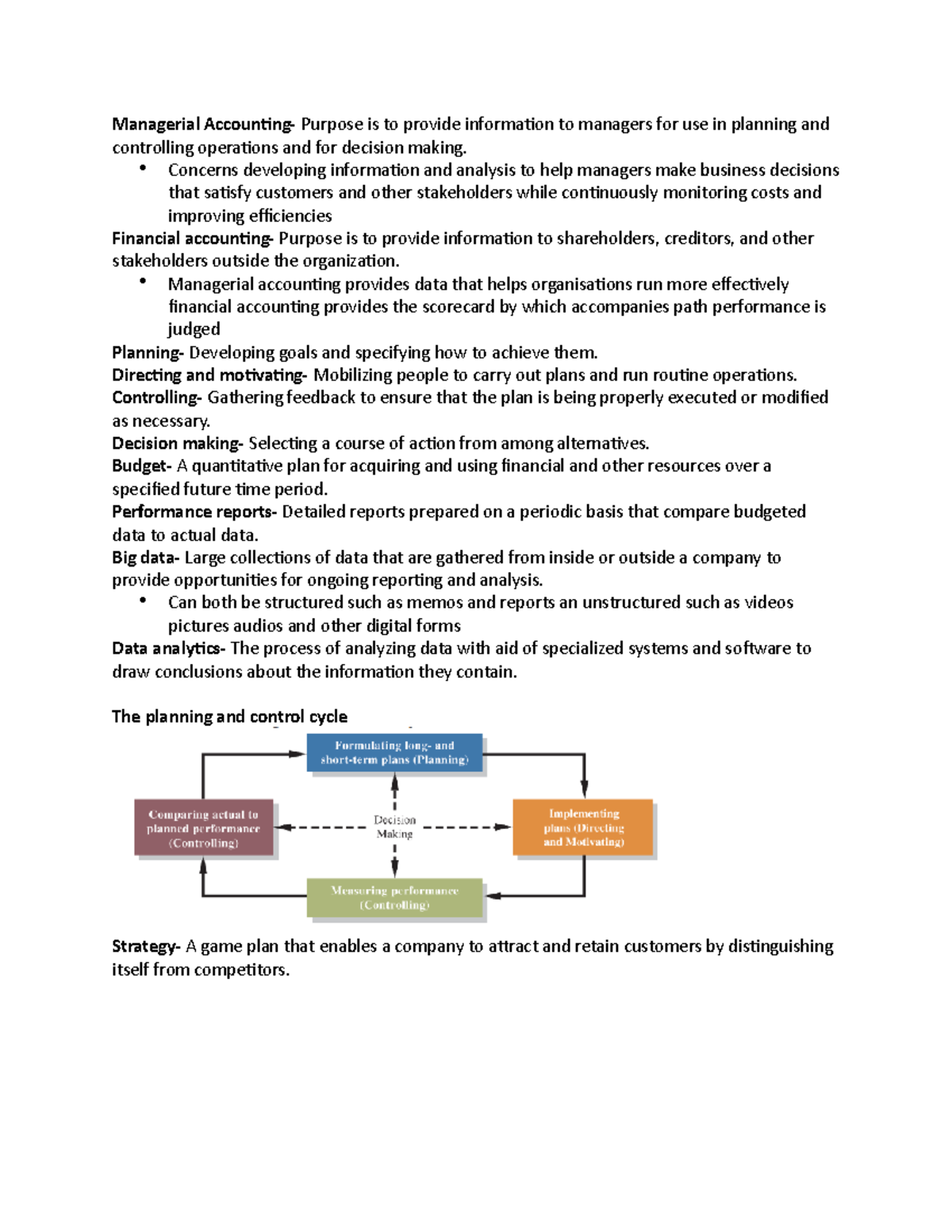 ACCT CH 1-3 Notes - Managerial Accounting- Purpose is to provide ...