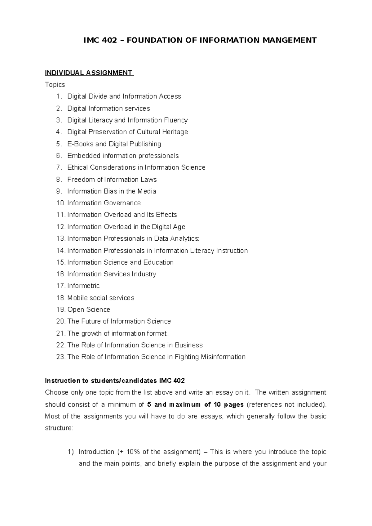 Assignment Individu IMC412 - INDIVIDUAL ASSIGNMENT Topics 1. Digital ...
