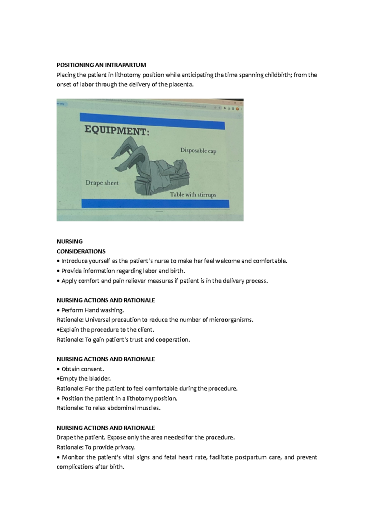 Positioning-AN- Intrapartum - POSITIONING AN INTRAPARTUM Placing the ...
