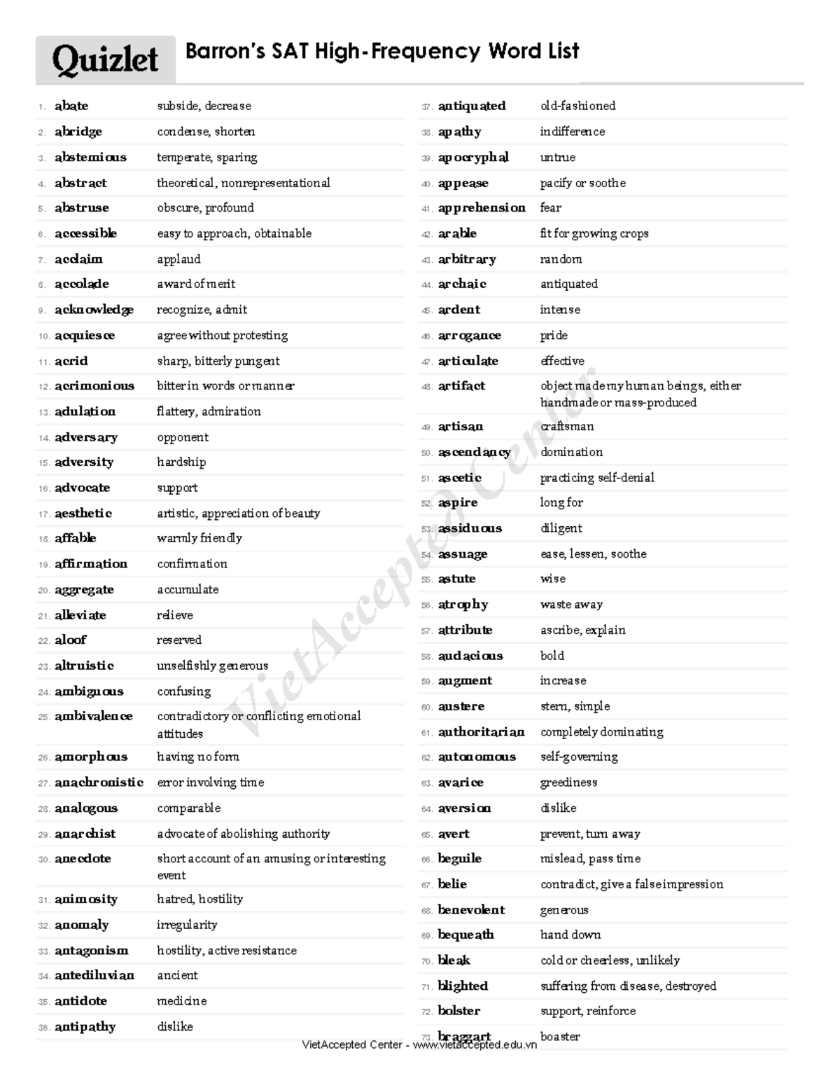High Frequency Words - abate subside, decrease abridge condense ...