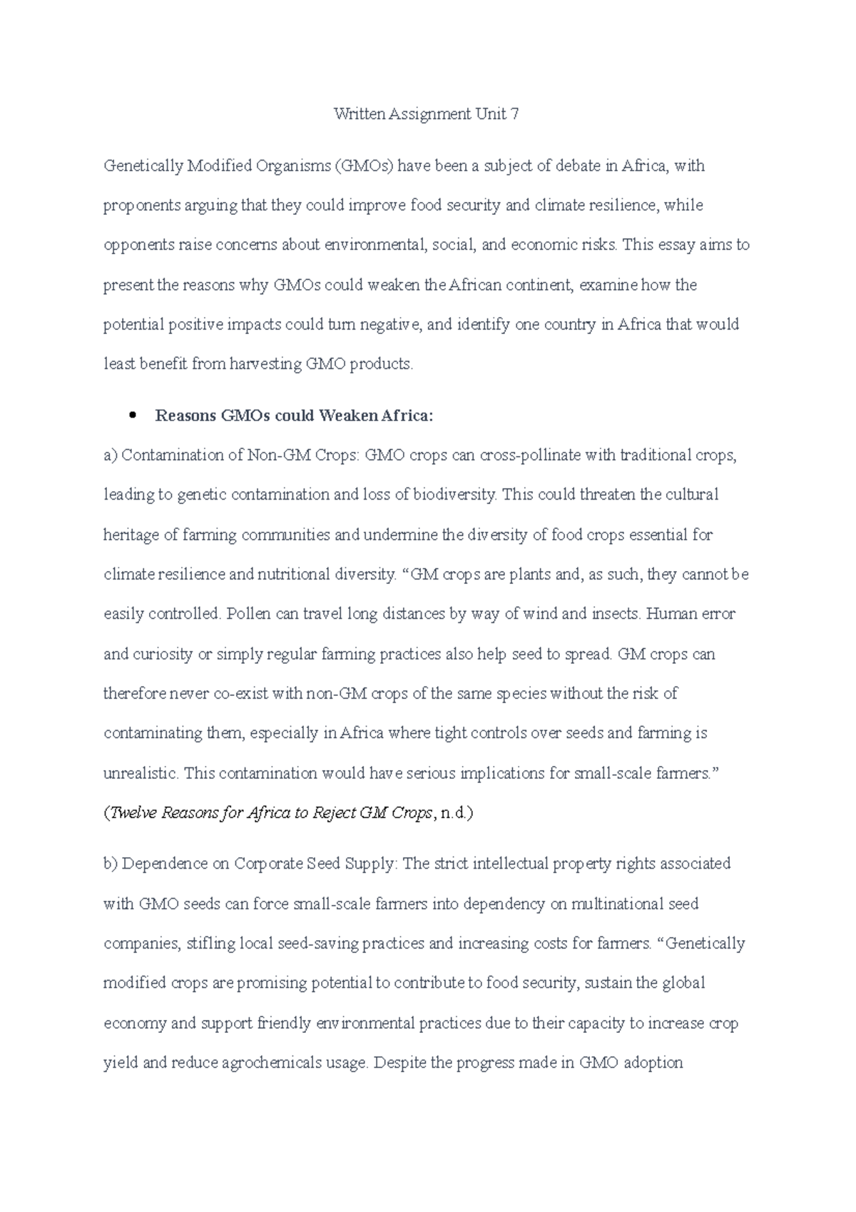 POLS1503 Written Assignment Unit 7 - Written Assignment Unit 7 ...