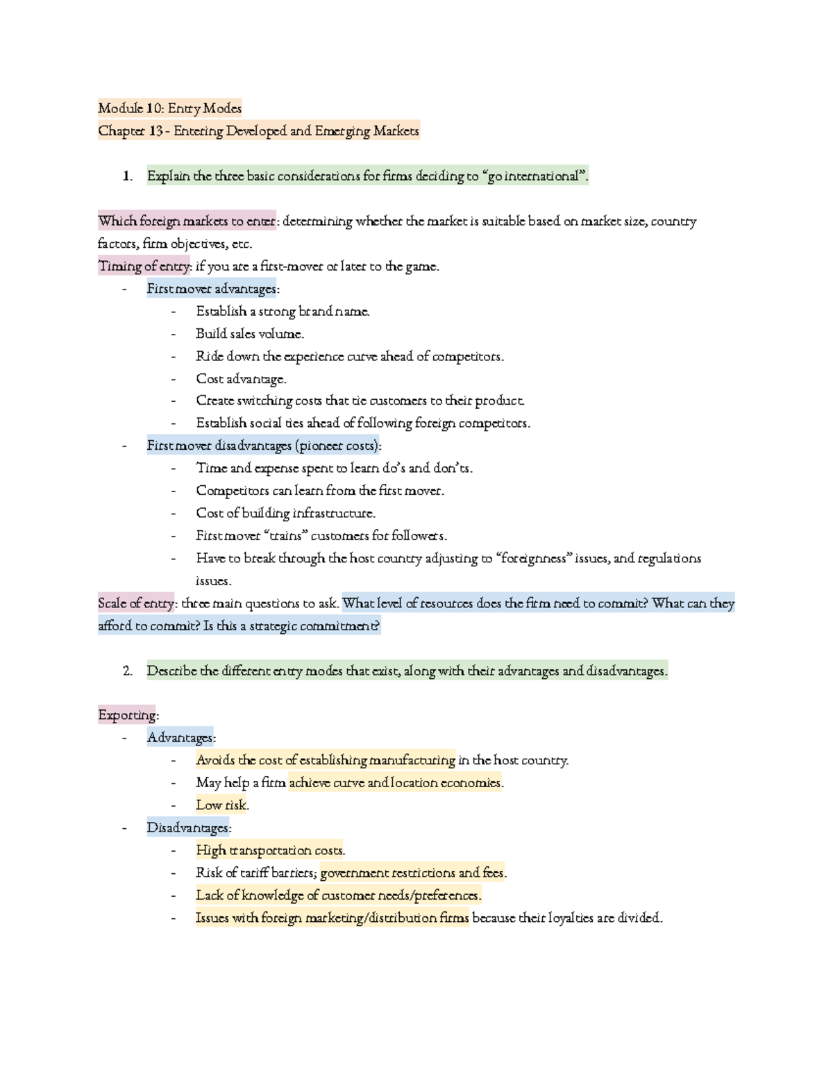 Int. Bus. Exam 3 Notes - Study sheet for the final exam. - Module 10 ...