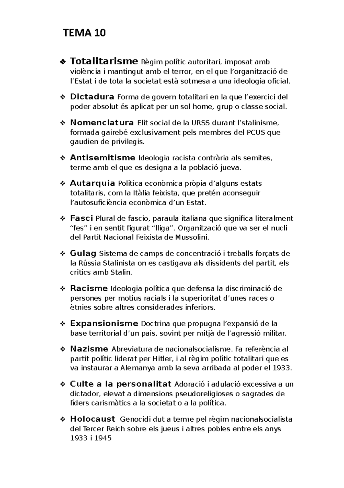 Glossari i preguntes possibles del tema 10 2 - Totalitarisme Règim ...