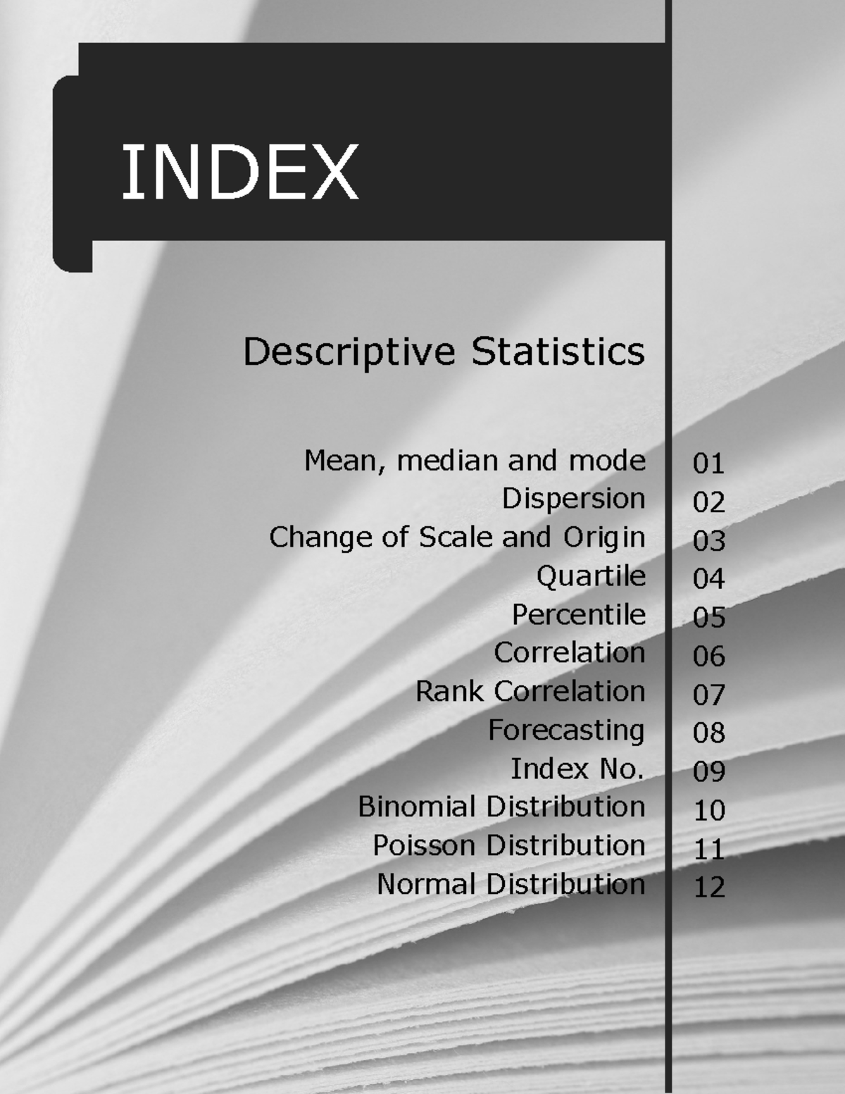 Index - Business Statistics - INDEX Descriptive Statistics 01 02 03 04 ...