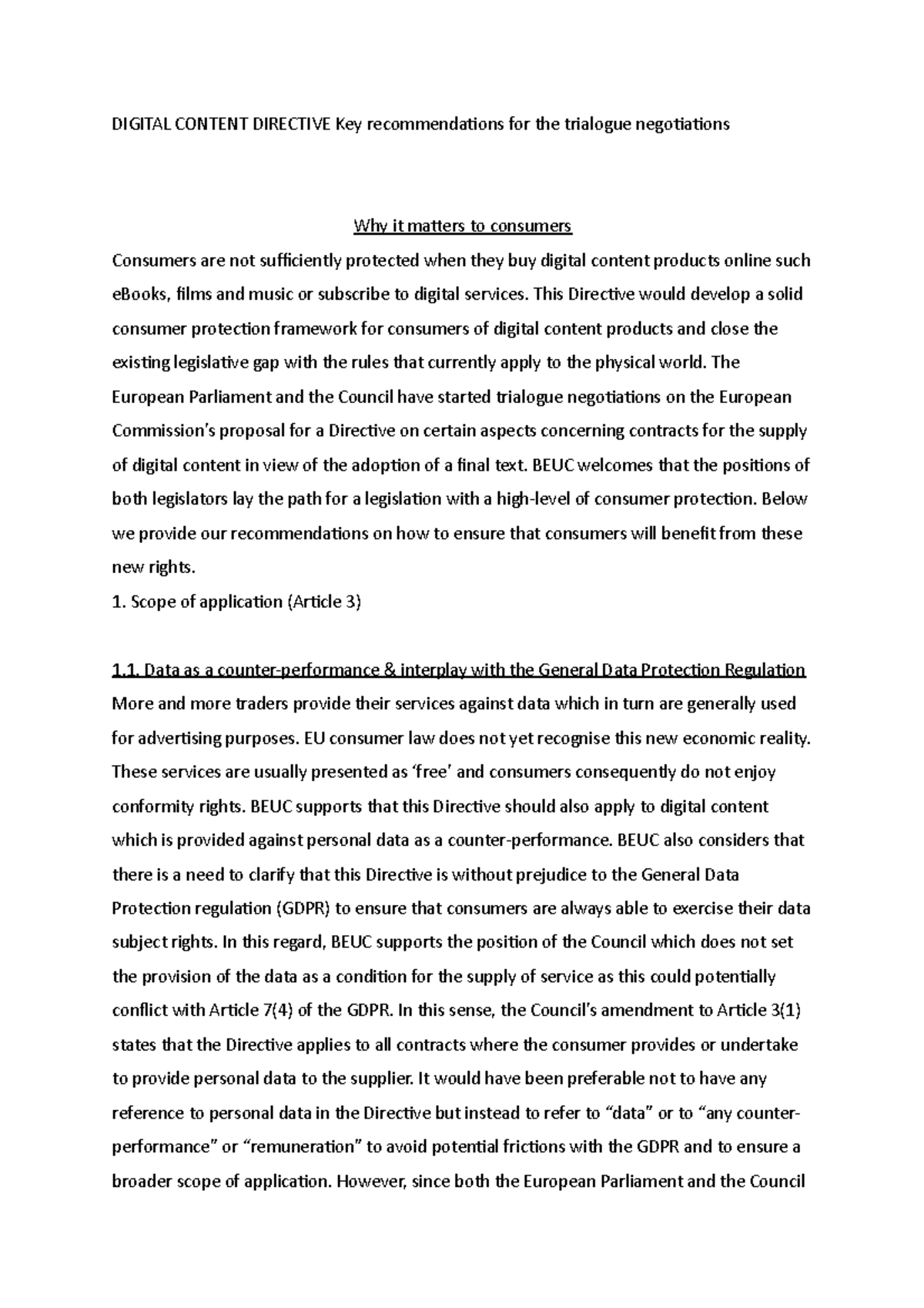 Digital Content Directive Key recommendations for the trialogue ...