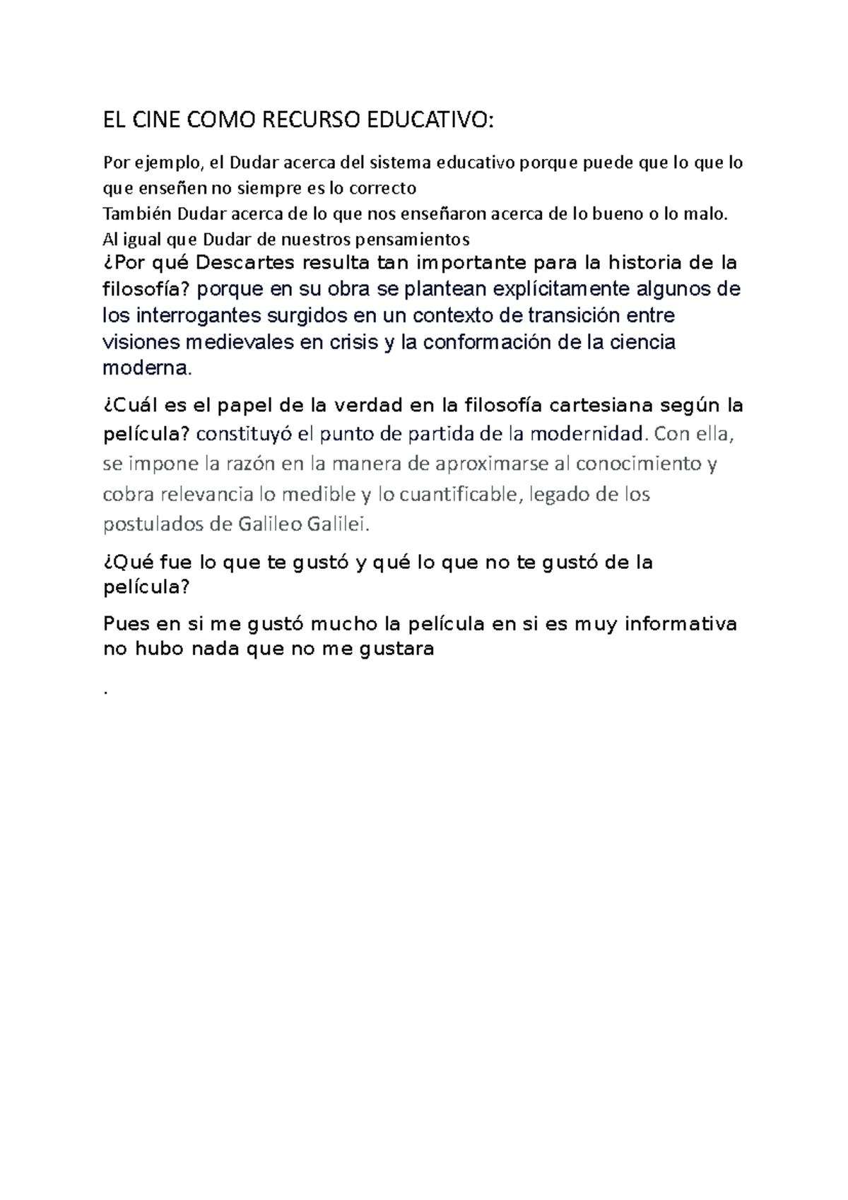 EL CINE COMO Recurso Educativo - EL CINE COMO RECURSO EDUCATIVO: Por ejemplo, el Dudar acerca ...