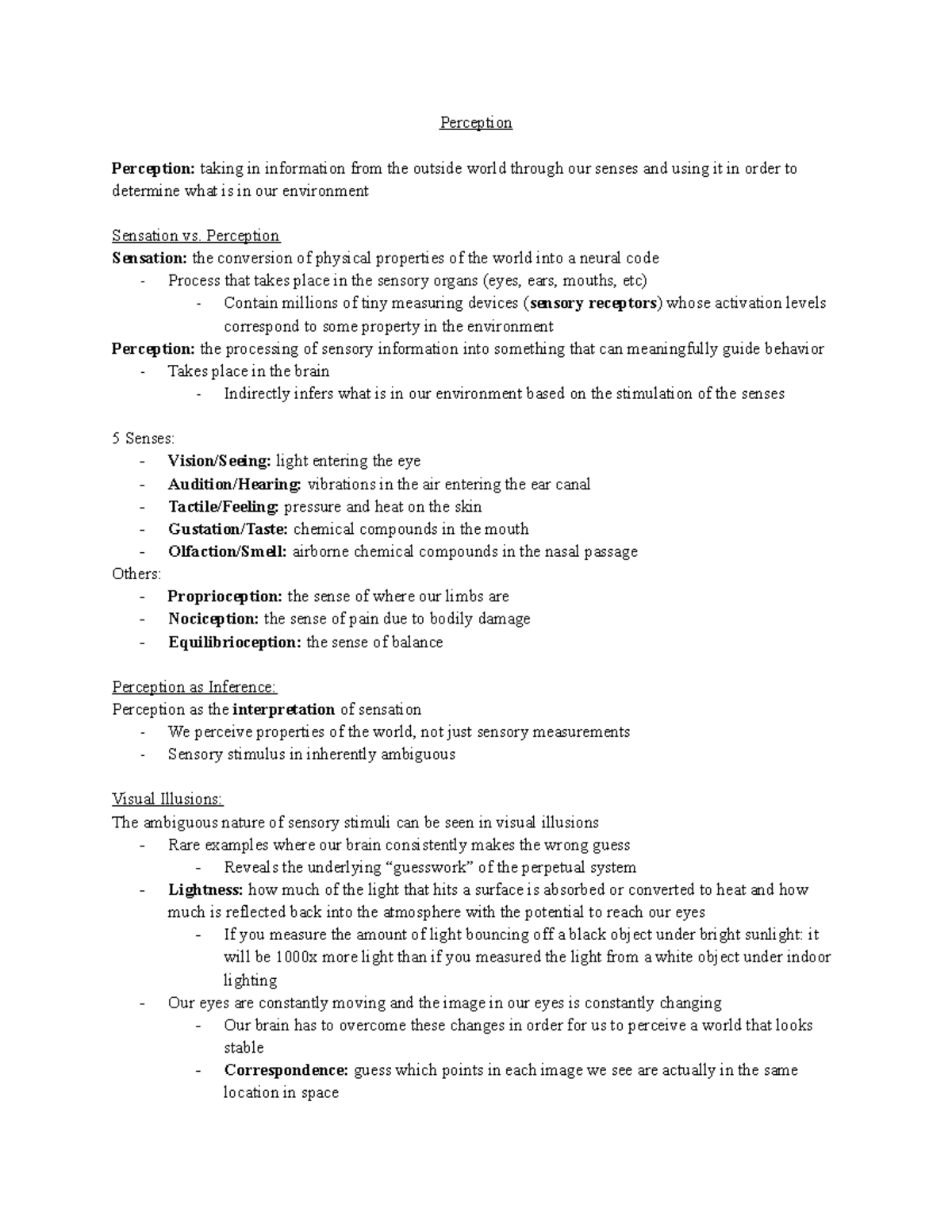 Perception Ch 4 - Perception Perception: taking in information from the ...