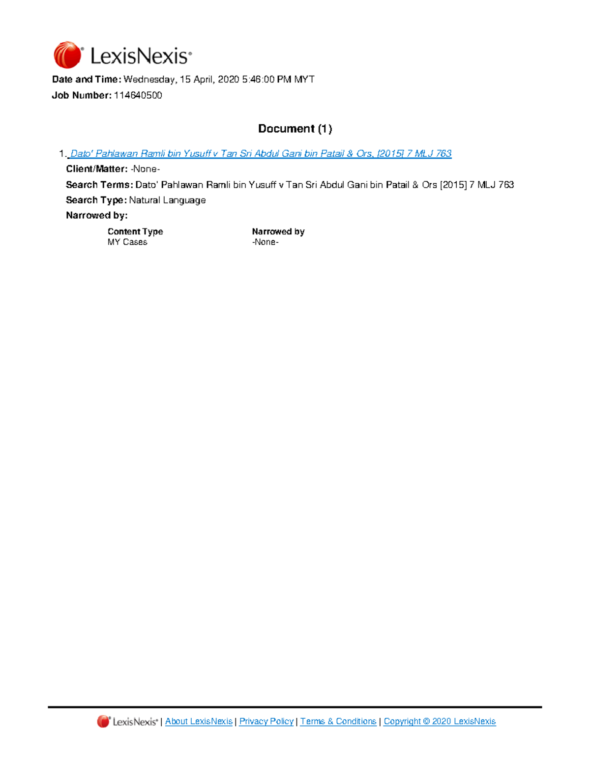 Dato' Pahlawan Ramli bin Yusuff v Tan Sri Abdul Gani bi - In the ...