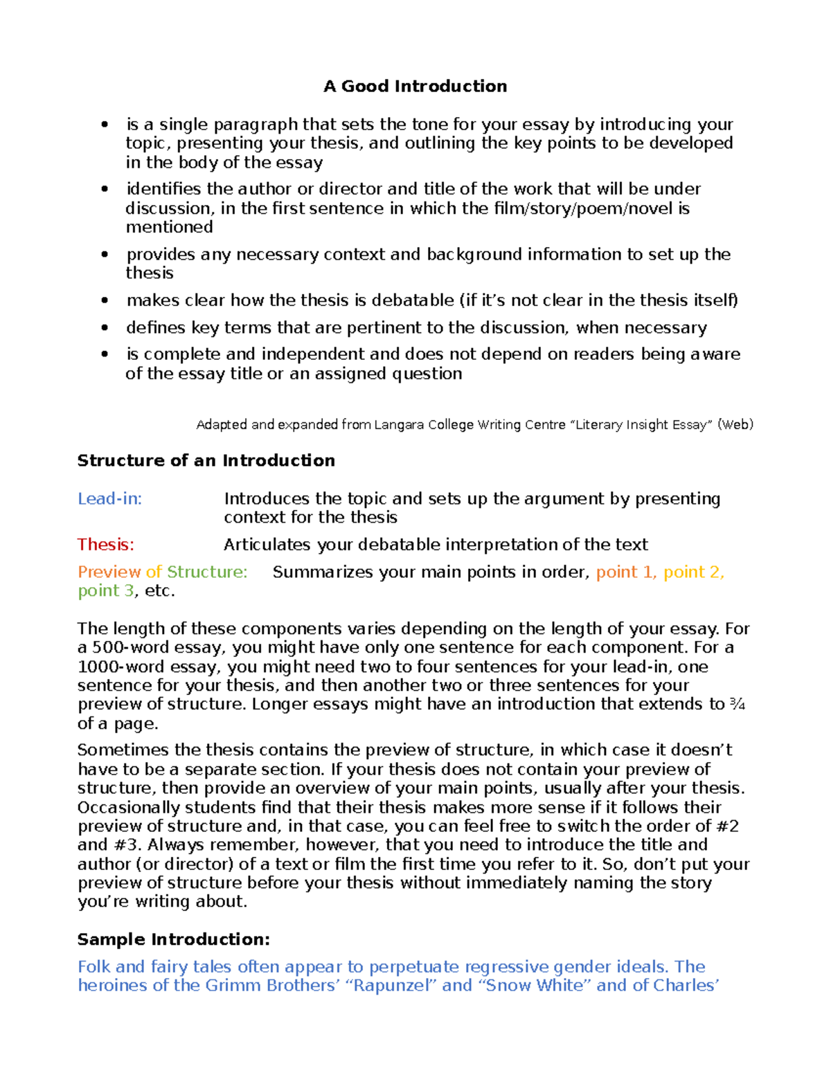 A Good Introduction - essay instructions - A Good Introduction is a ...