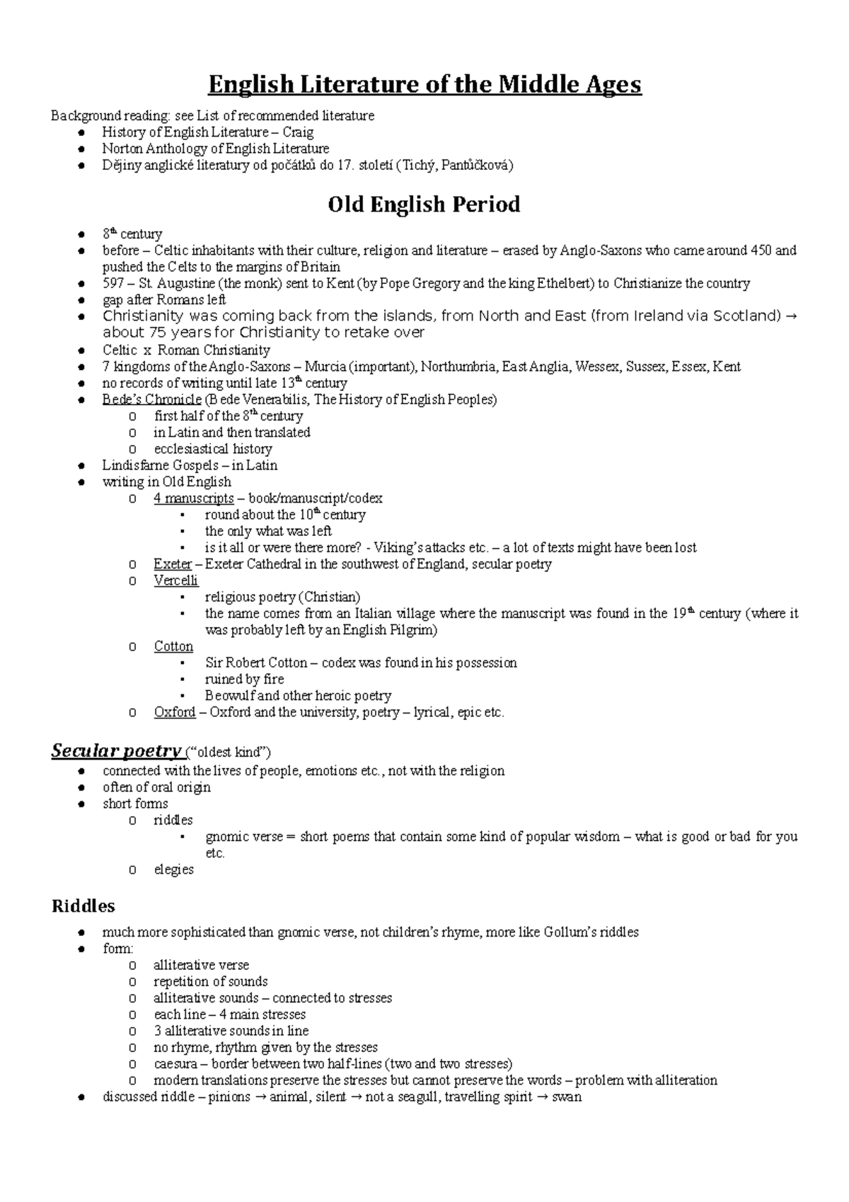 English literature of the Middle Ages - English Literature of the ...