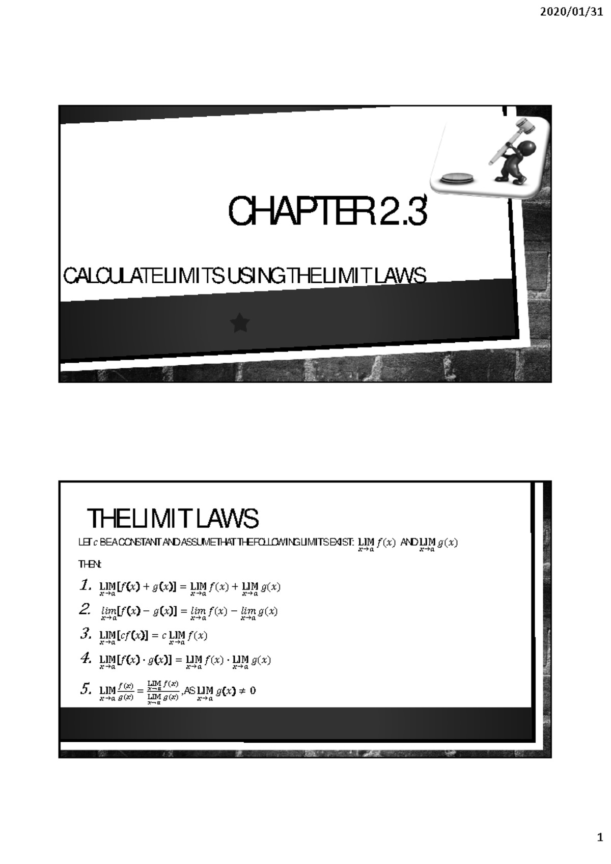 CH 2 - apply limit laws - CHAPTER 2. CALCULATE LIMITS USING THE LIMIT ...