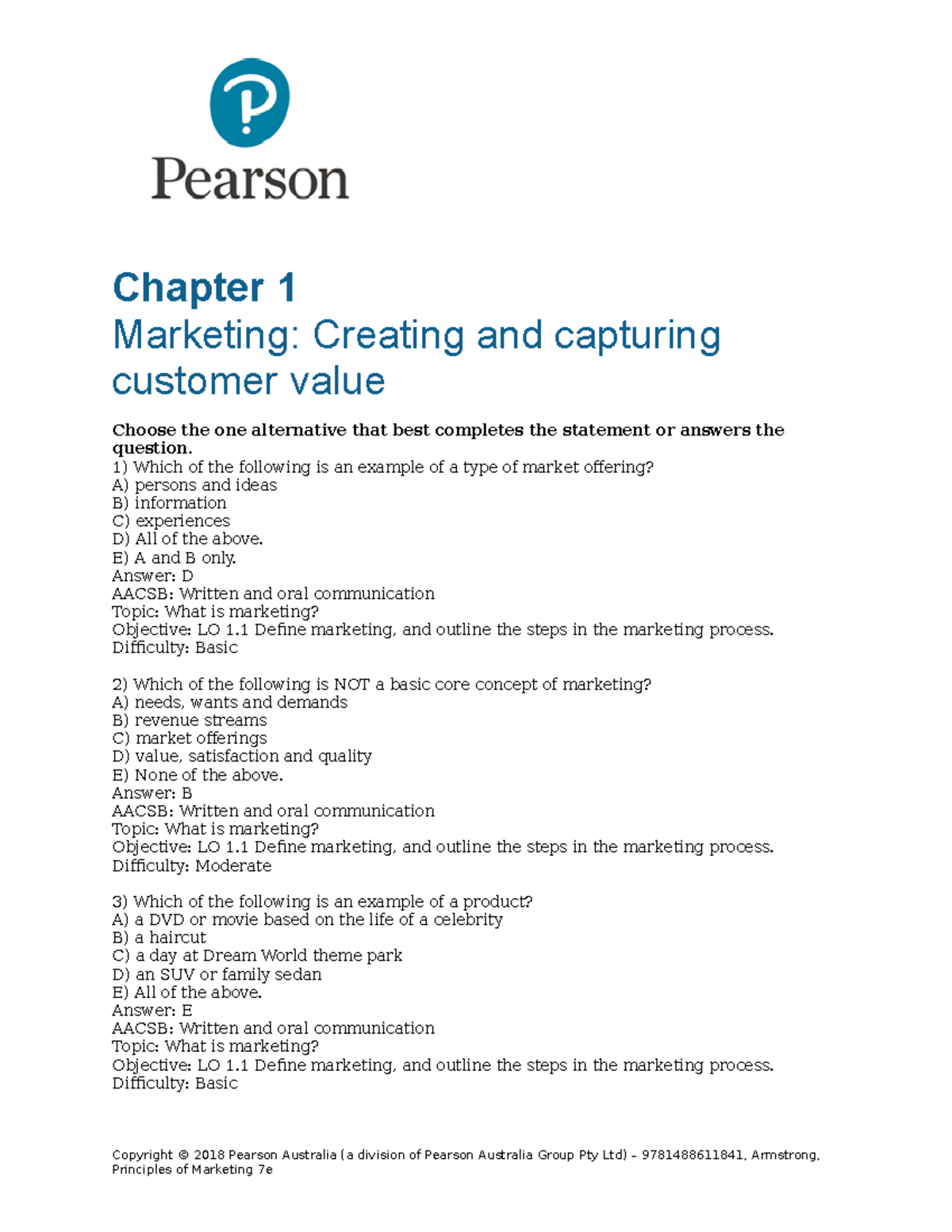 Sample-Test Bank Principles of Marketing 7th 7E Gary Armstrong ...