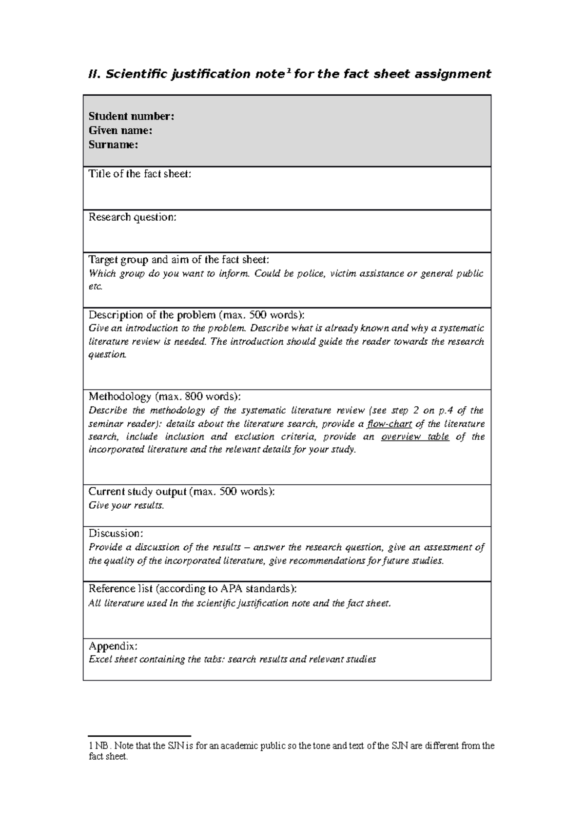 Scientific Justification Note - II. Scientiic justiication note 1 for ...