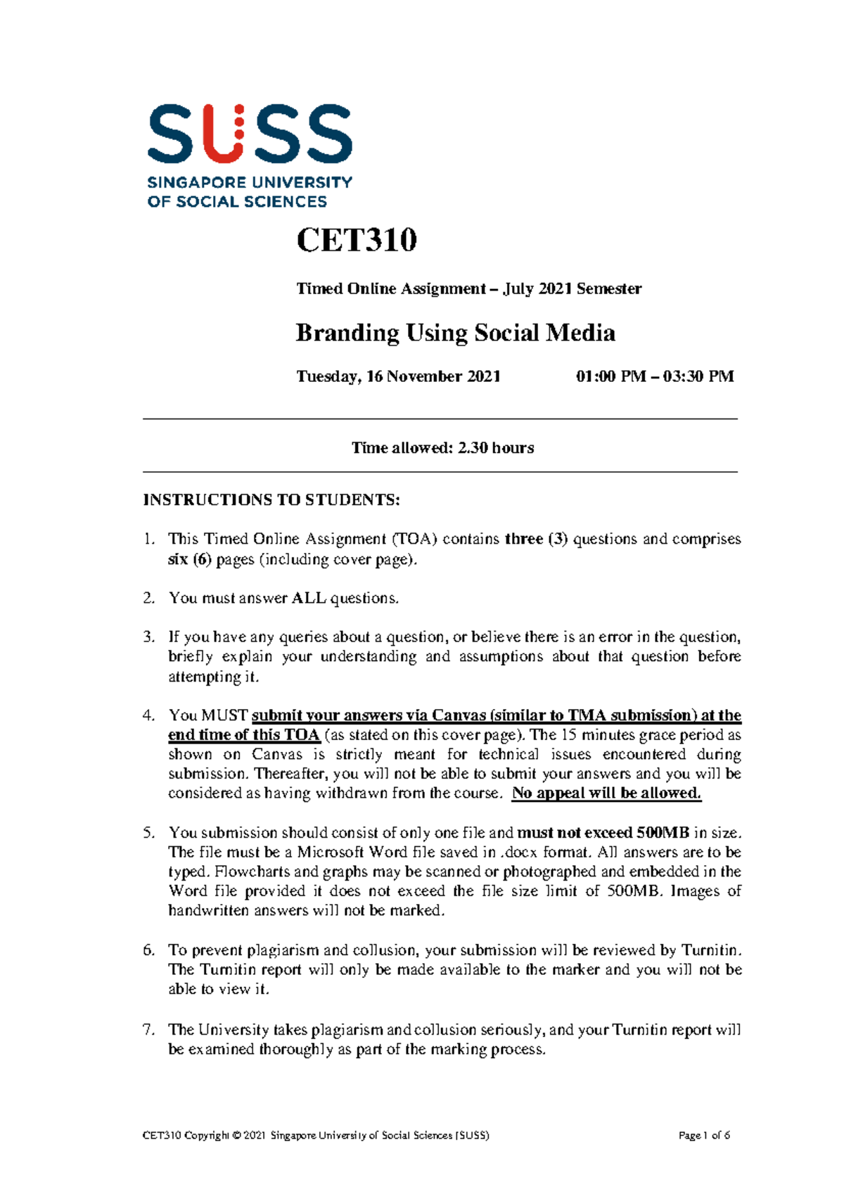 CET310 TOA Question Paper - CET Timed Online Assignment – July 2021 ...