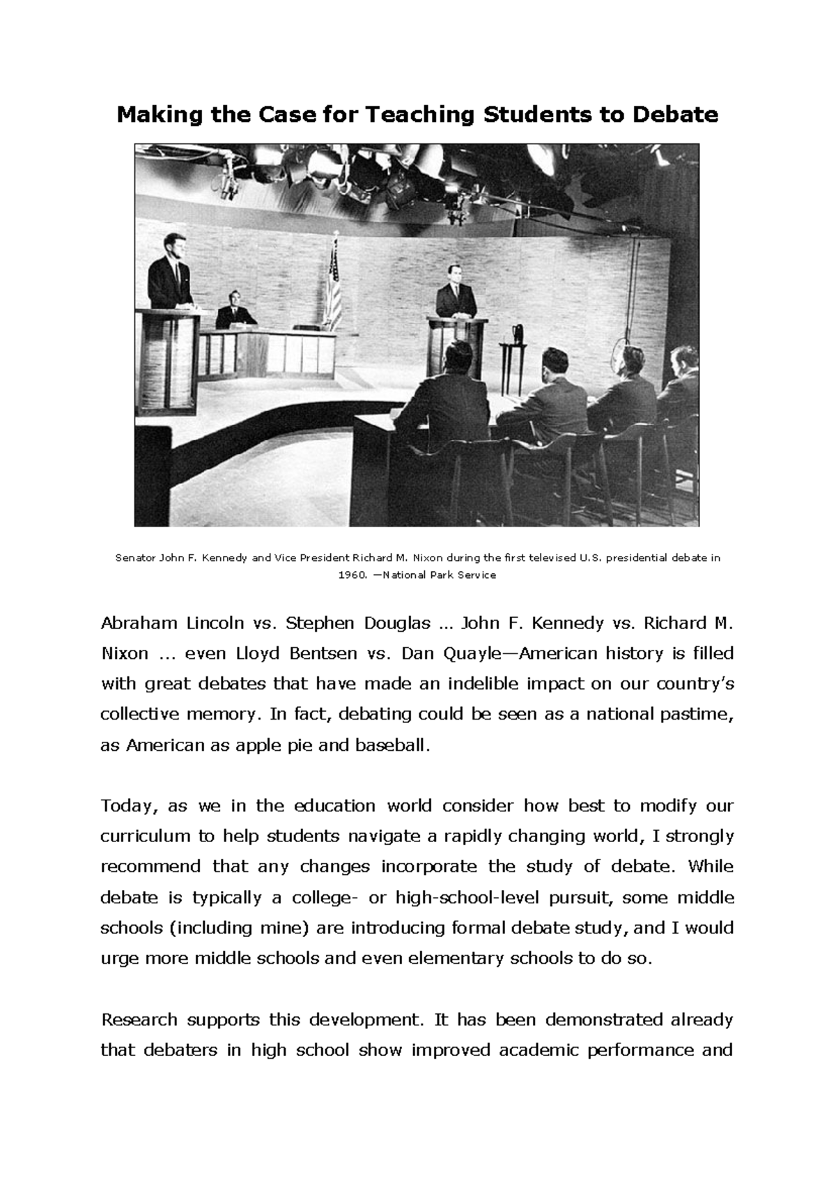 Making the Case for Teaching Students to Debate - Kennedy and Vice ...