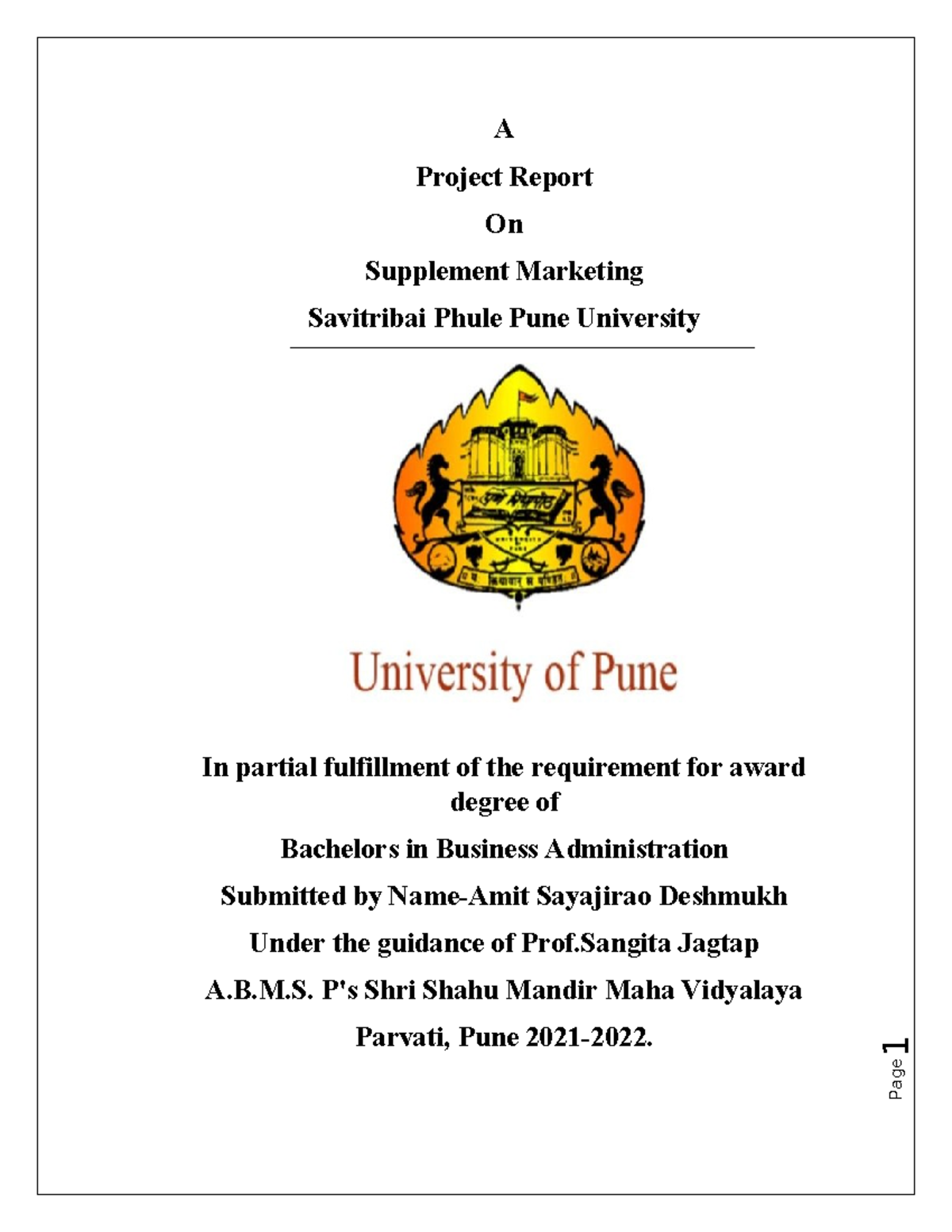 Amit Deshmukh Final Project - 1 A Project Report On Supplement ...