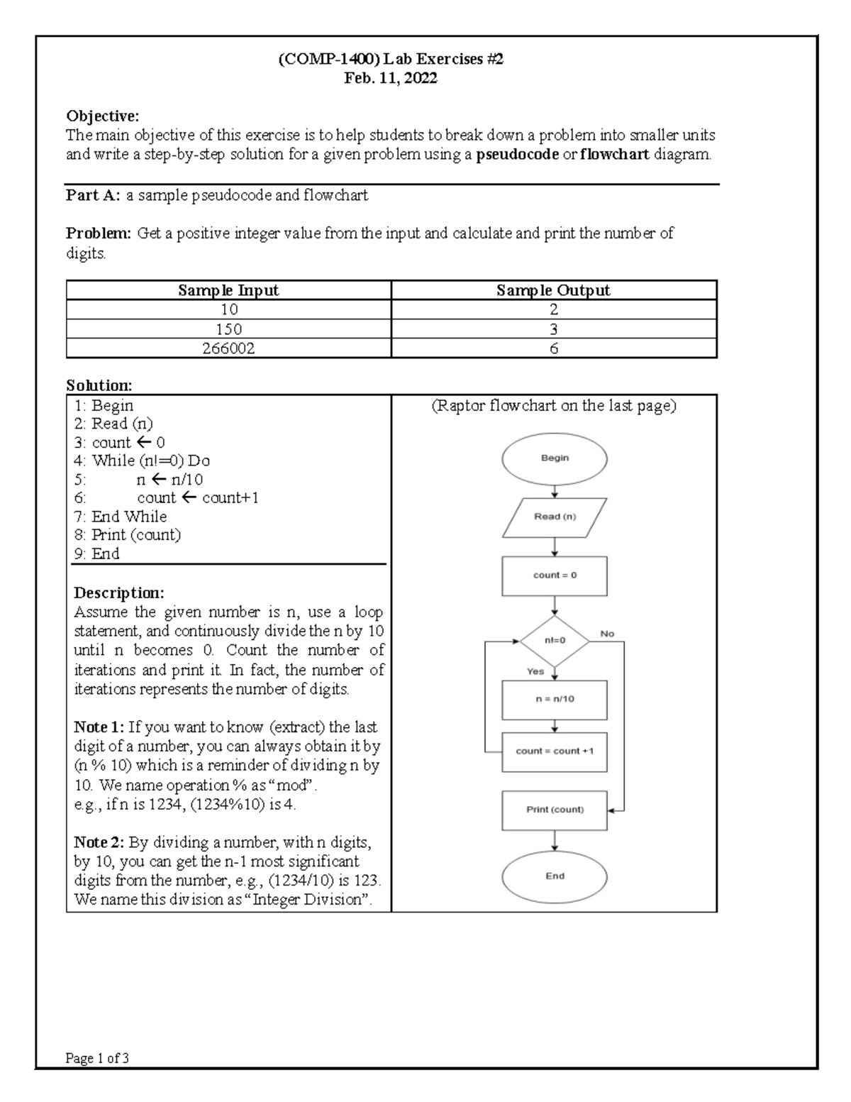 Week 2 laboratory - Page 1 of 3 (COMP-1400) Lab Exercises # Feb. 11 ...
