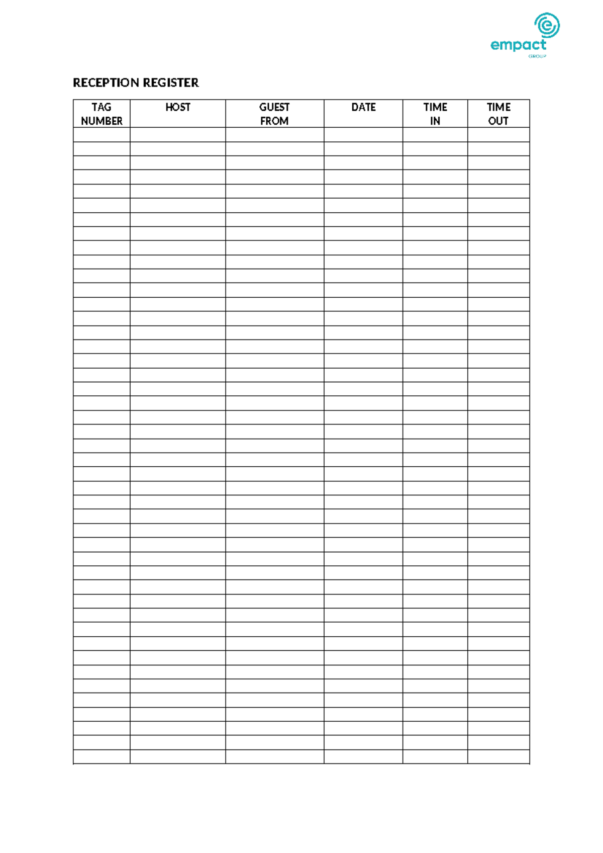 Reception Register - wrefv rgbserb - RECEPTION REGISTER TAG NUMBER HOST ...