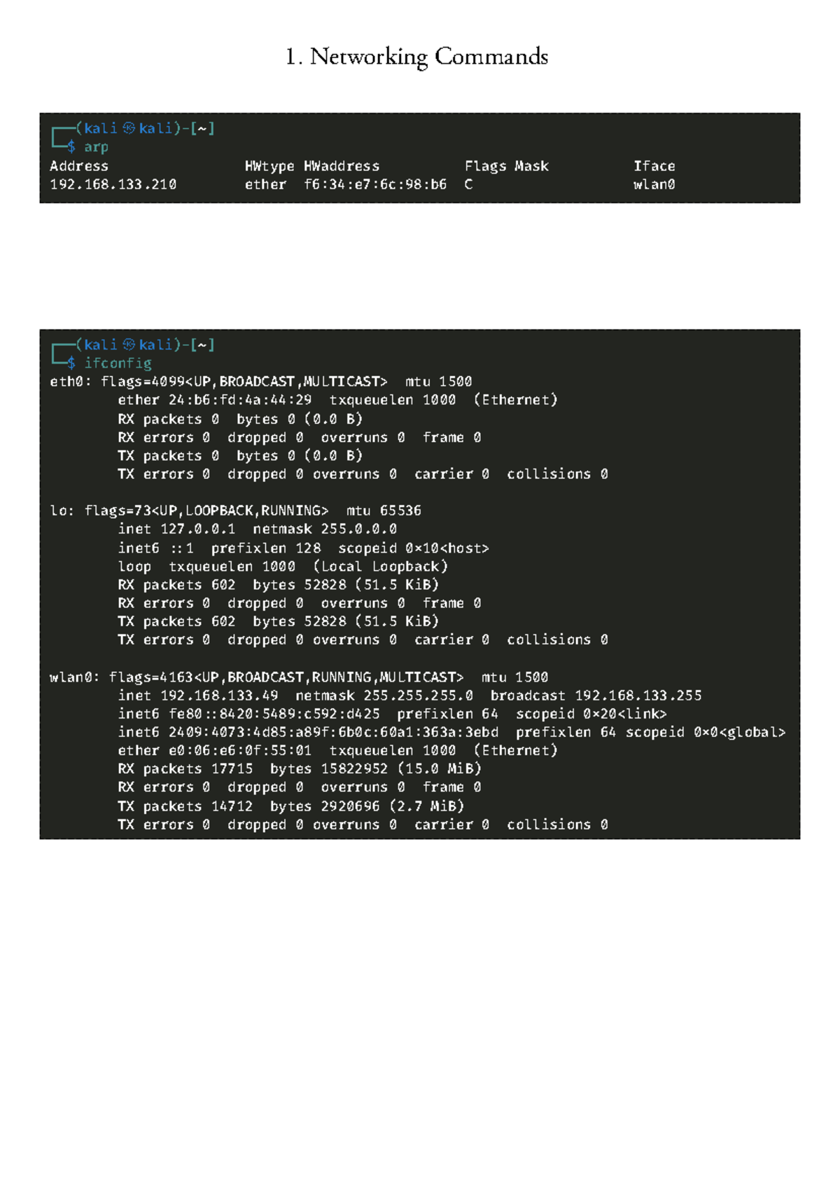 Network Lab Manual - (kali ㉿ kali)-[~] $ arp Address HWtype HWaddress ...