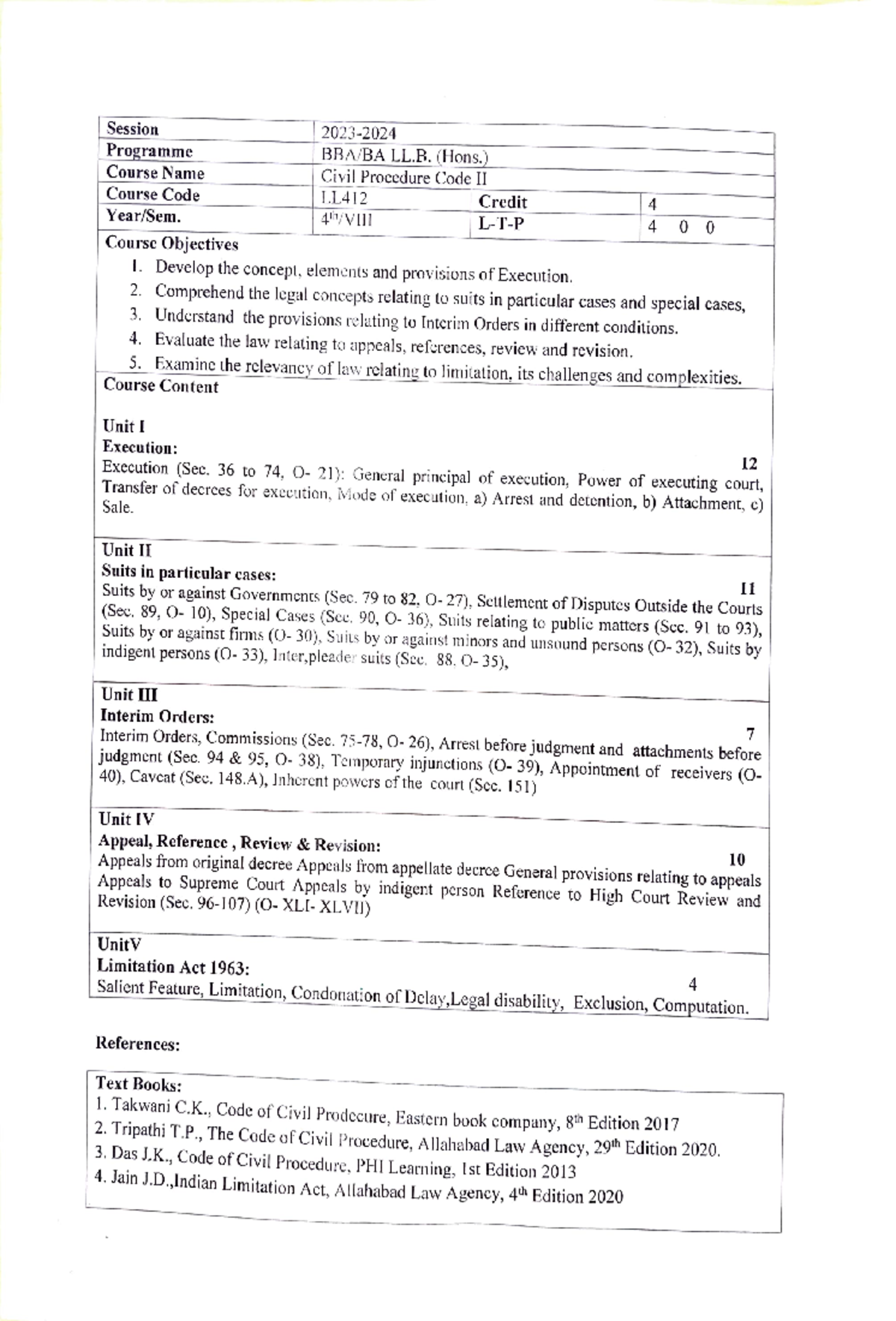 Syllabus of CPC-II - Session Programme Course Name Course Code Year/Sem ...