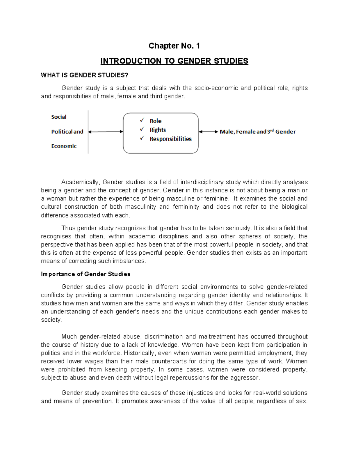 Chapter no introduction to gender studies - Chapter No. 1 INTRODUCTION ...