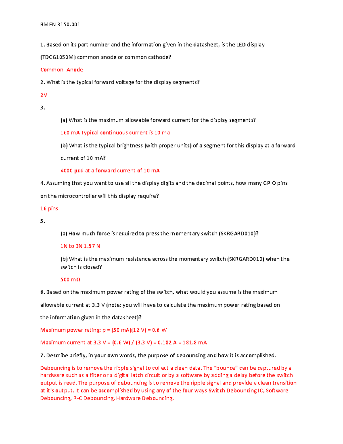 Lab2 prelab BMEN 3150 - BMEN 3150. Based on its part number and the ...