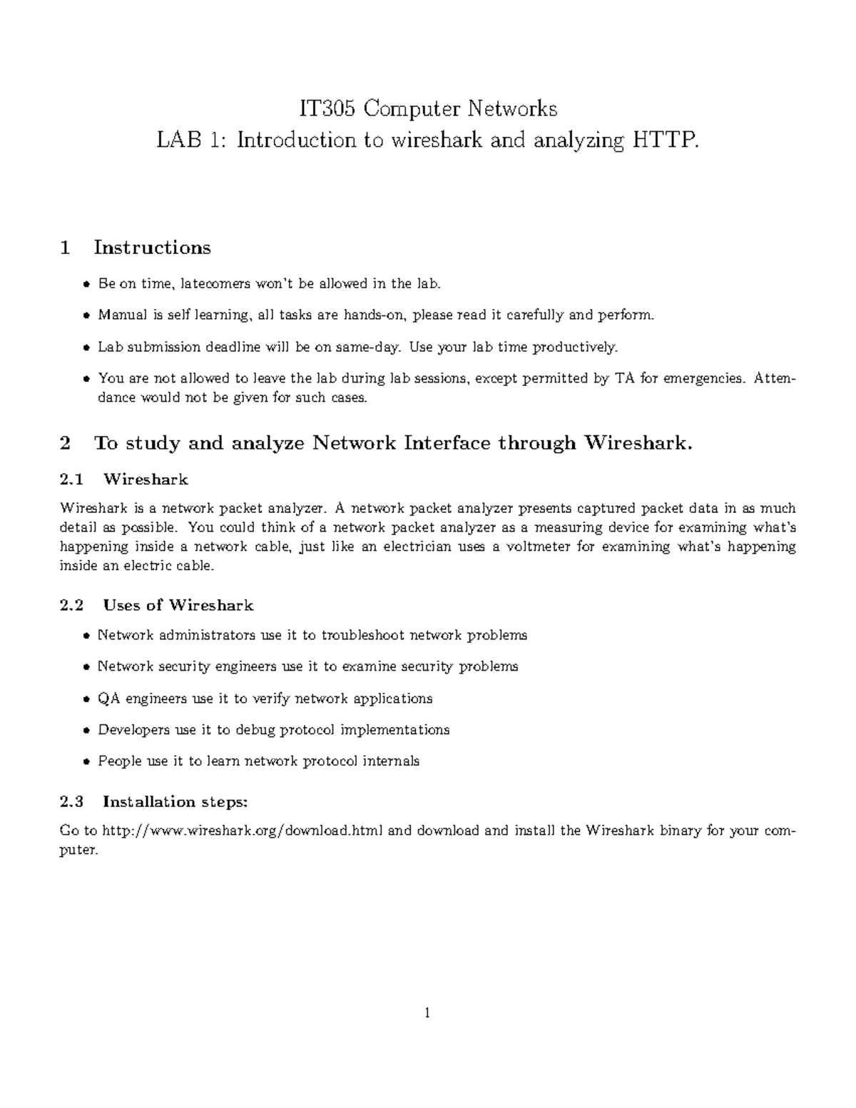 IT305 lab 1 - IT305 Computer Networks LAB 1: Introduction to wireshark ...