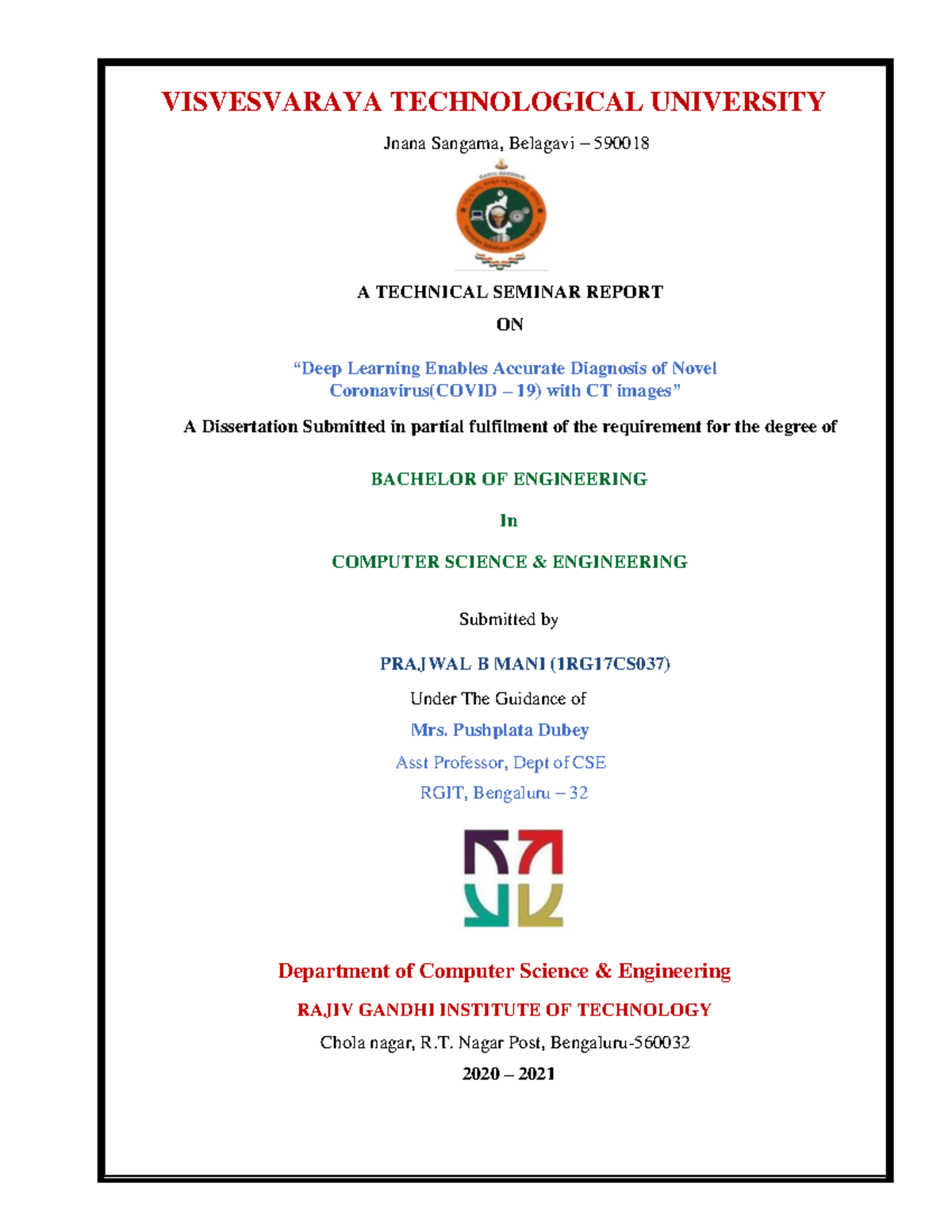 DRE NET report - VISVESVARAYA TECHNOLOGICAL UNIVERSITY Jnana Sangama ...