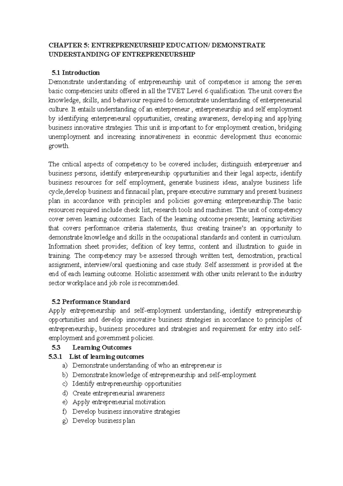 Entrepreneurship L6 Chapter ONE - CHAPTER 5: ENTREPRENEURSHIP EDUCATION ...