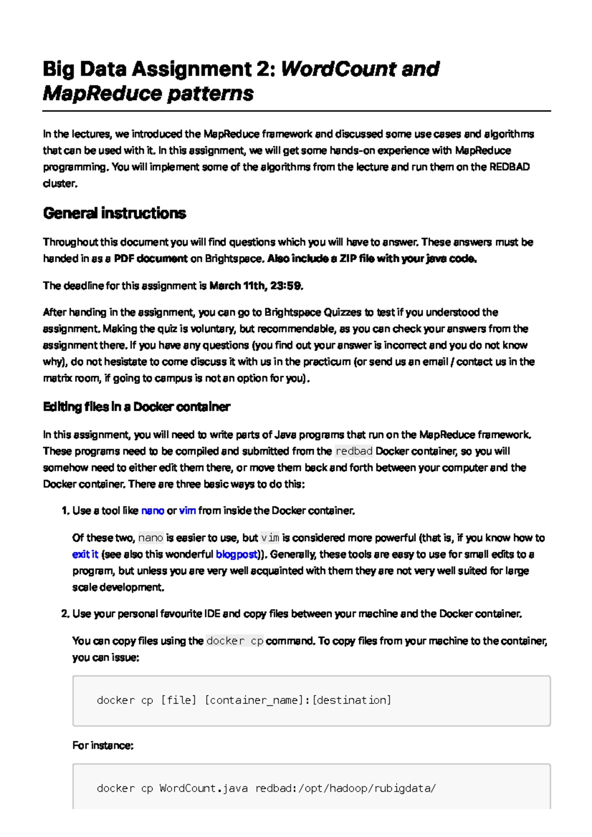 Big Data assignment 2 - Second assigment - Big Data Assignment 2: WordCount and MapReduce ...