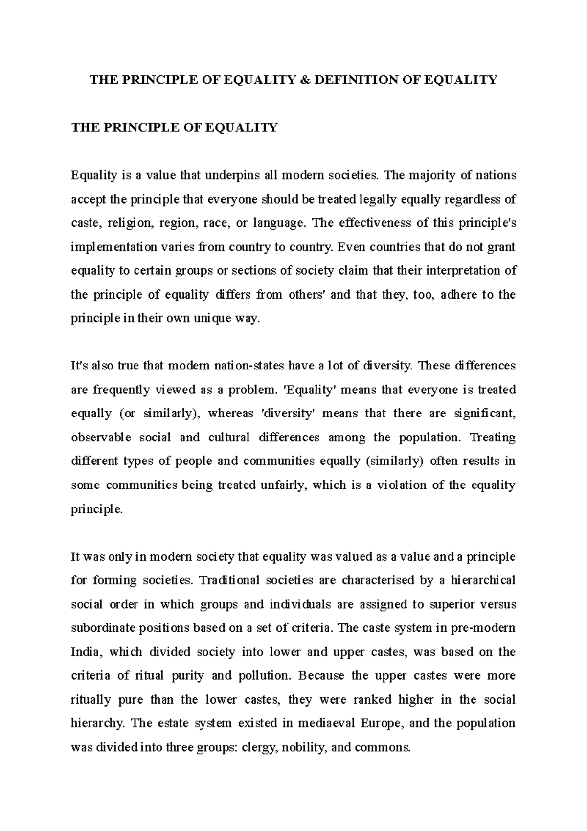 THE Principle OF Equality & Definition OF Equality - THE PRINCIPLE OF ...