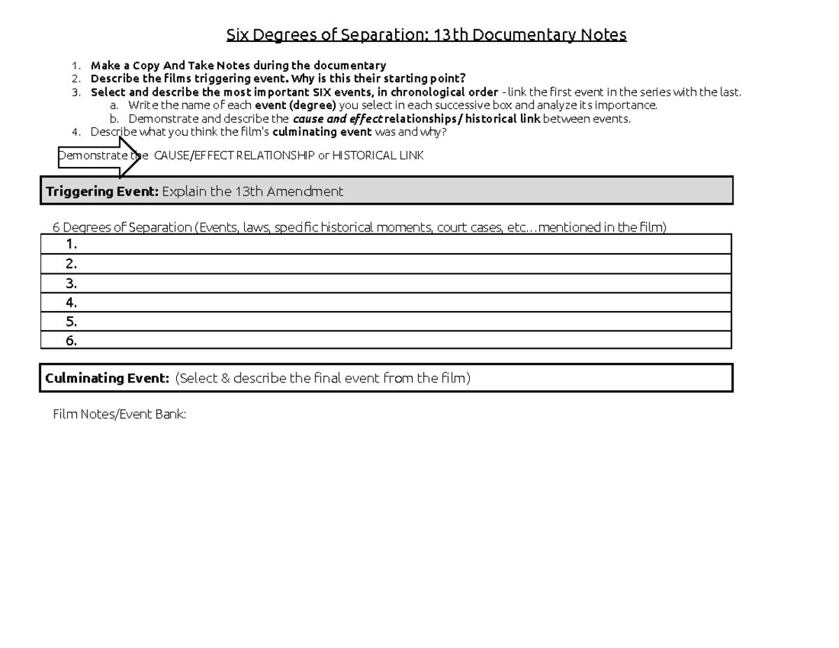 13th Documentary Notes- 6 Degrees of Separation - Six Degrees of ...