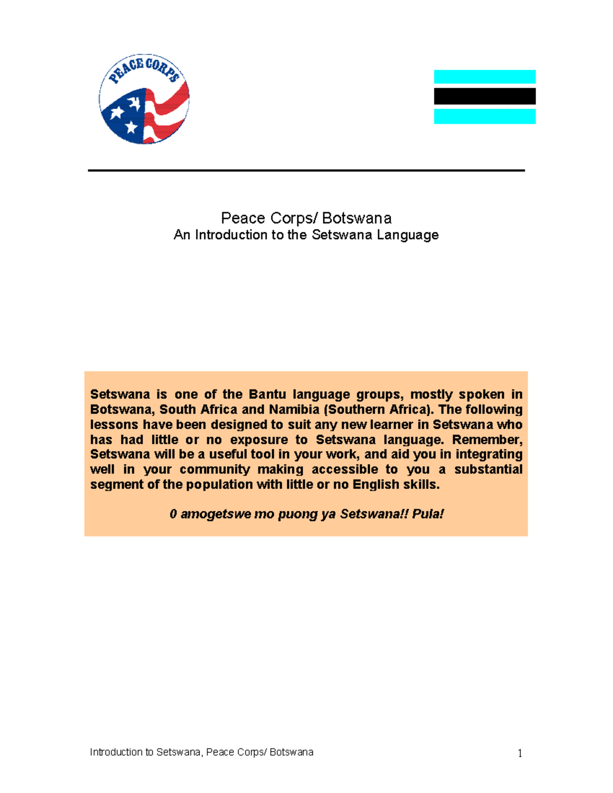 RESEARCH PUBLICATION - Peace Corps/ Botswana An Introduction to the ...