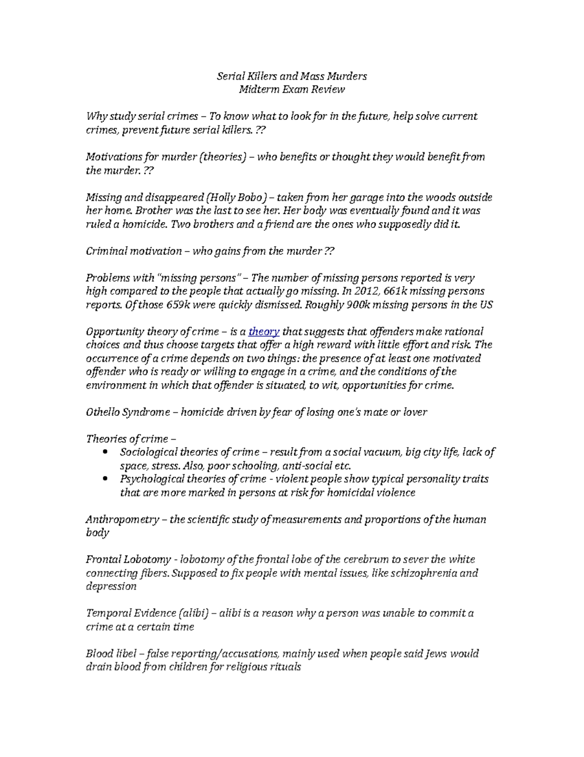 Serial Killers and Mass Murders review 1 - Serial Killers and Mass ...