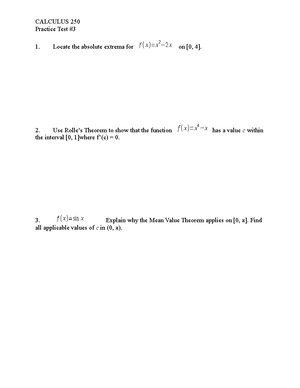 MATH 250 - Calculus 1: Practice Test 2 - Calculus Practice Test 2 Find ...