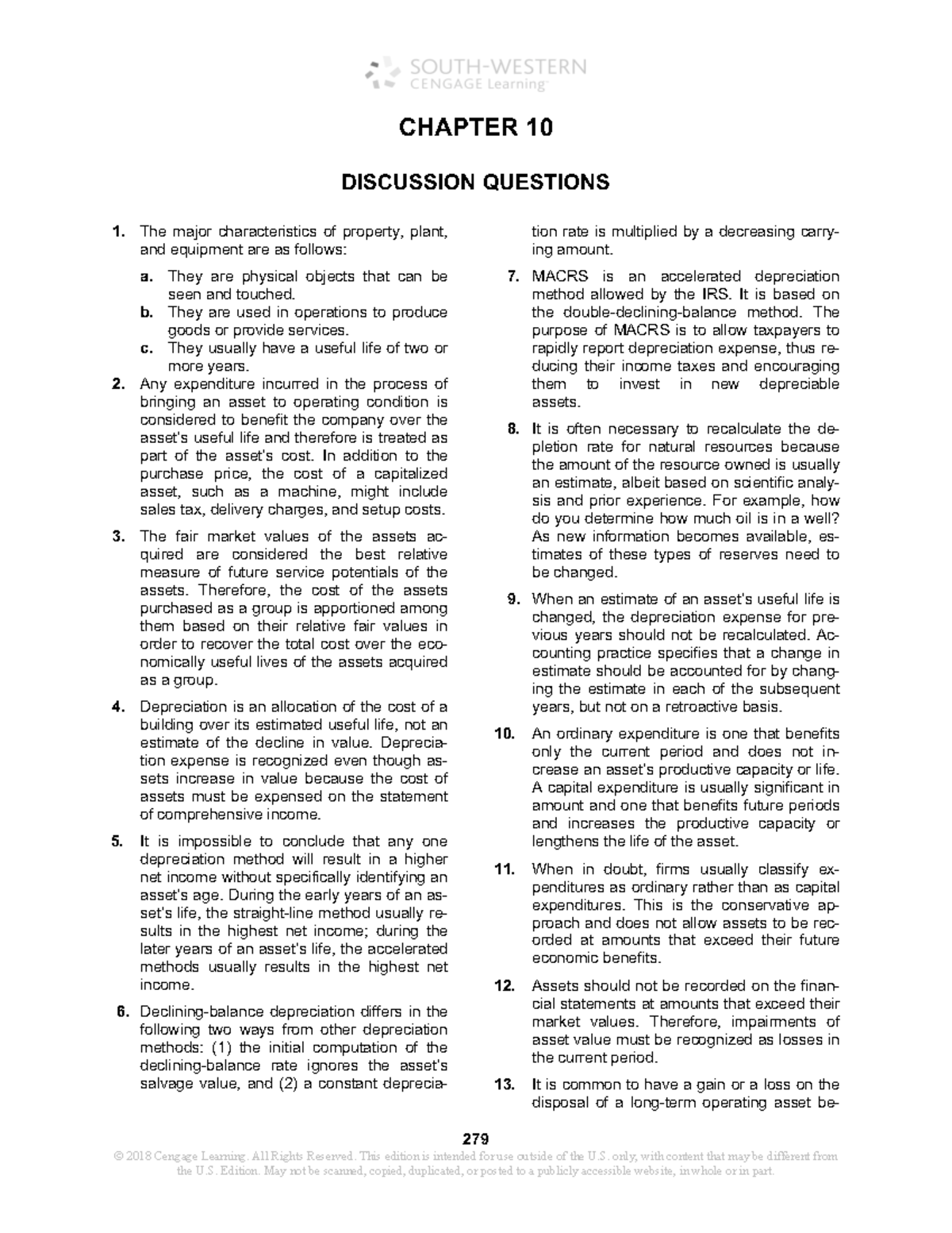 CH10 - materials - 279 © 2018 Cengage Learning. All Rights Reserved ...