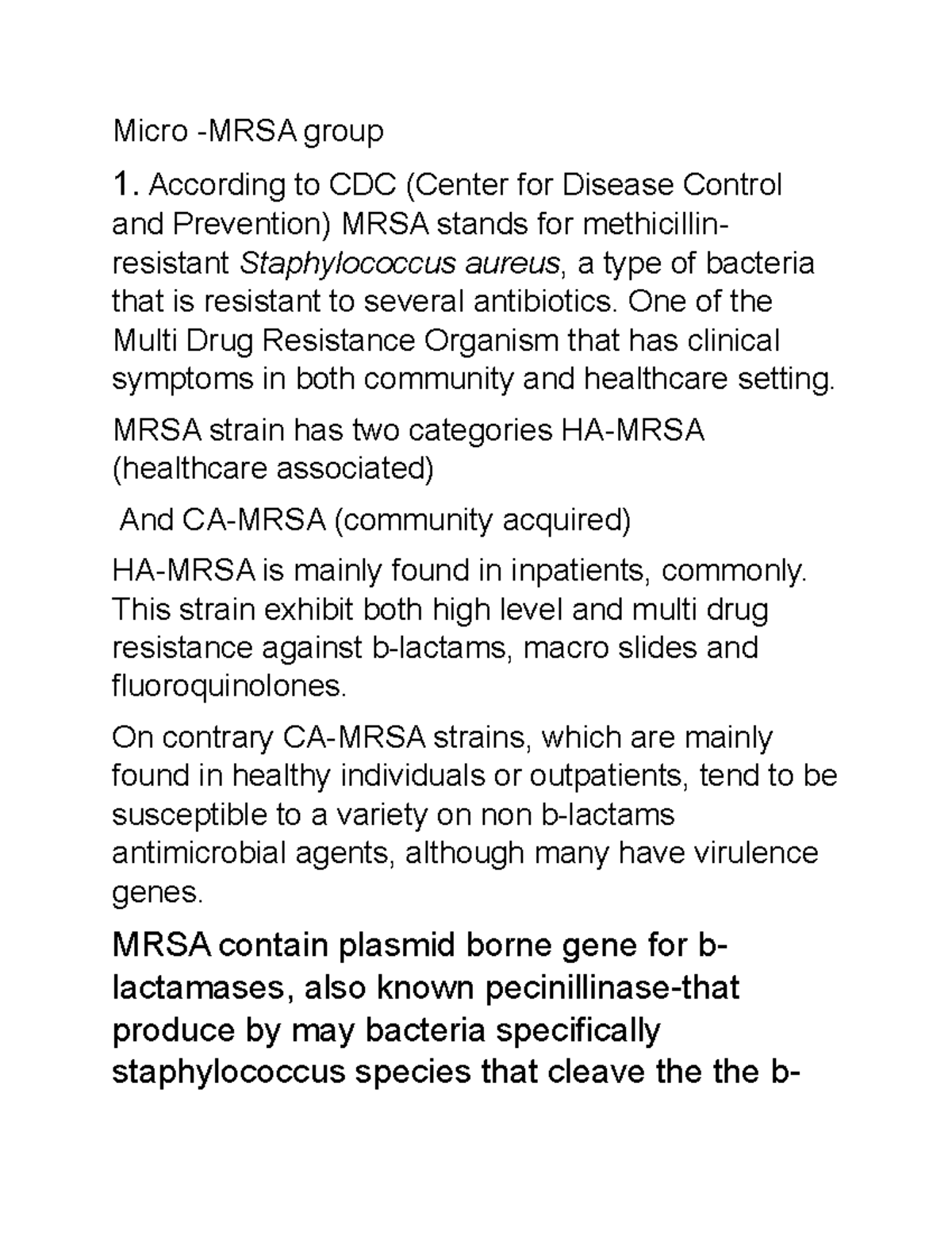 Group MRSA OF Urine ( Micro Reseach) - Micro -MRSA group 1. According ...