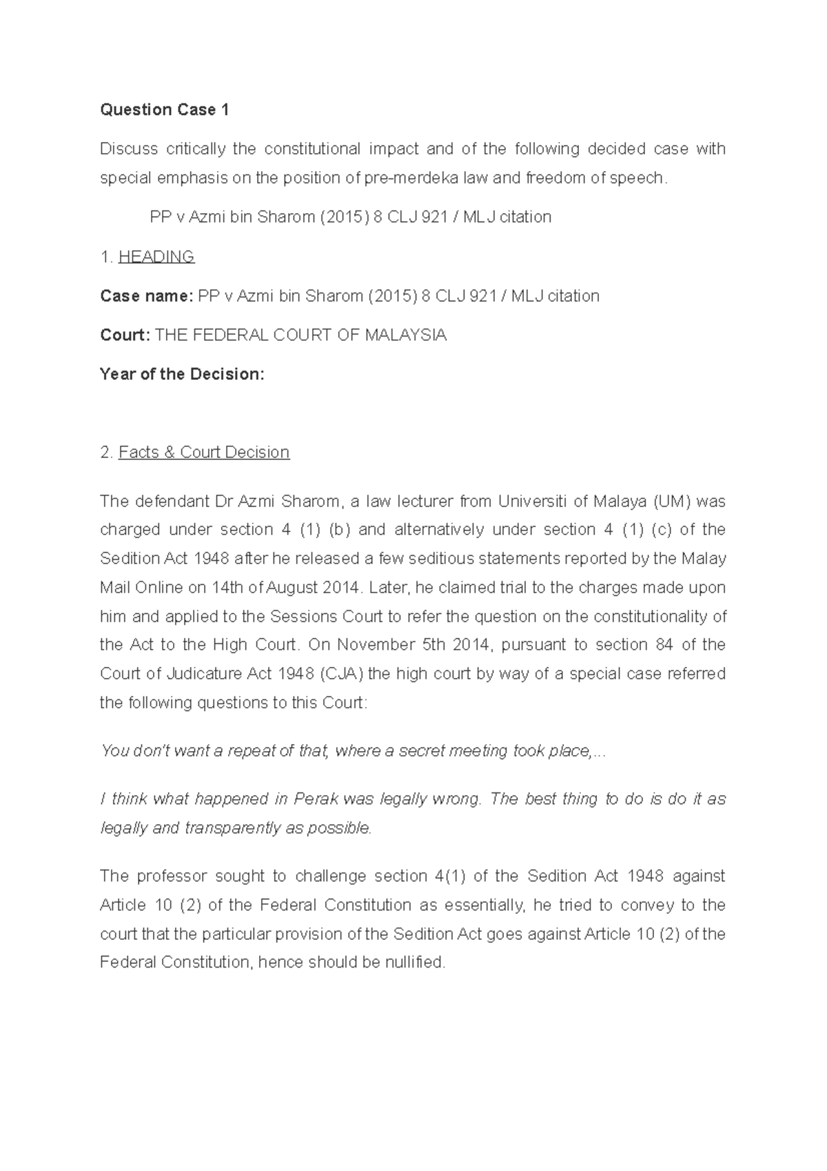 Constitution updated version - Question Case 1 Discuss critically the ...