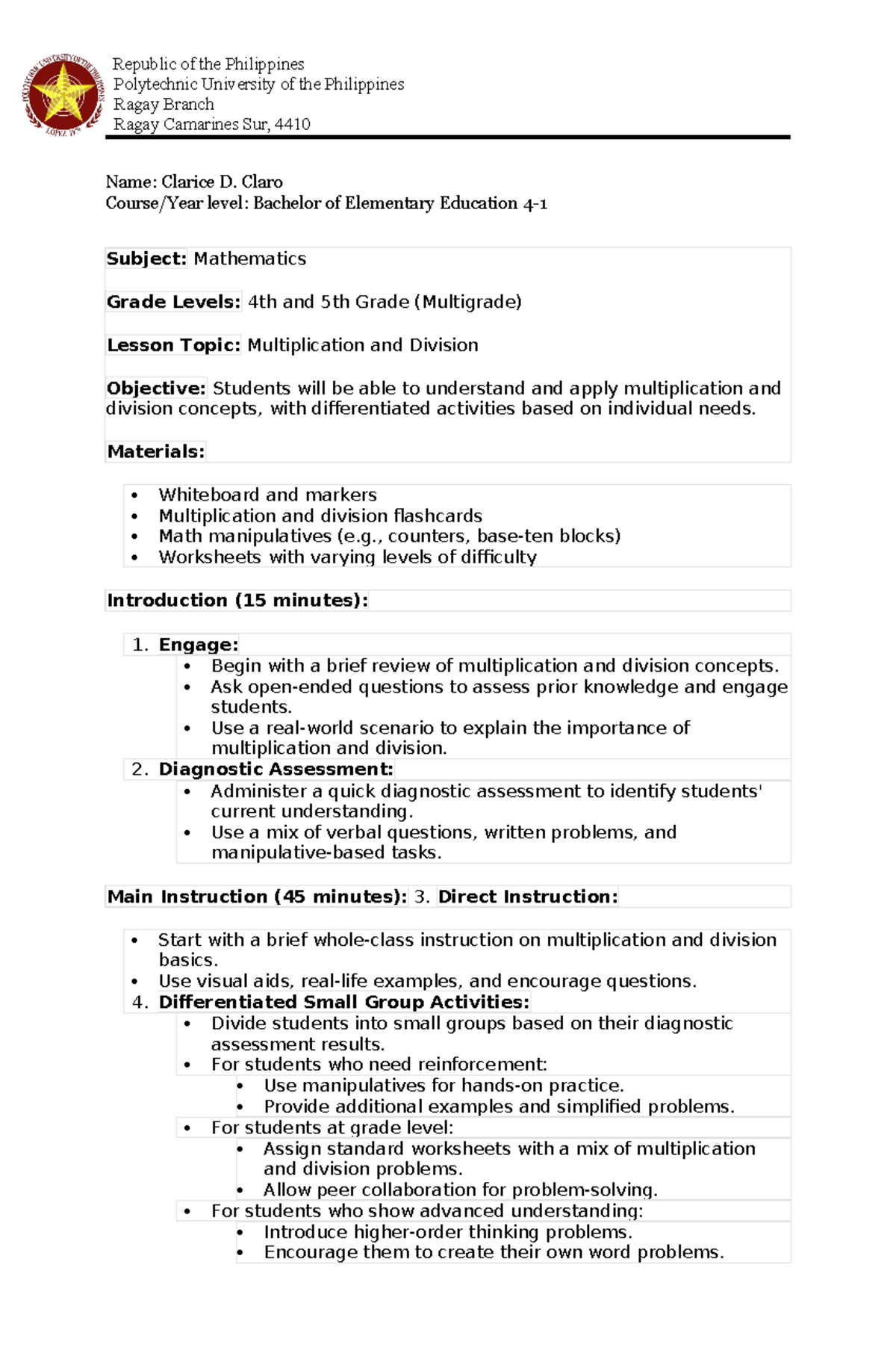 Assignment 3 - Republic of the Philippines Polytechnic University of ...