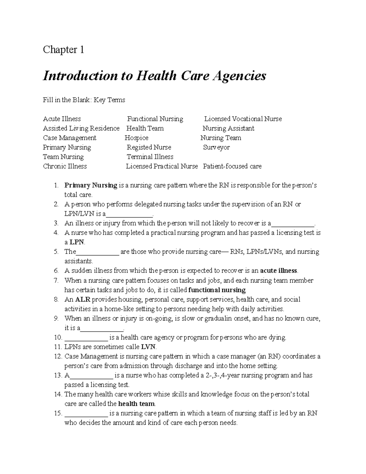 Chapter 1 - Introduction to Health Care Agencies - Chapter 1 ...