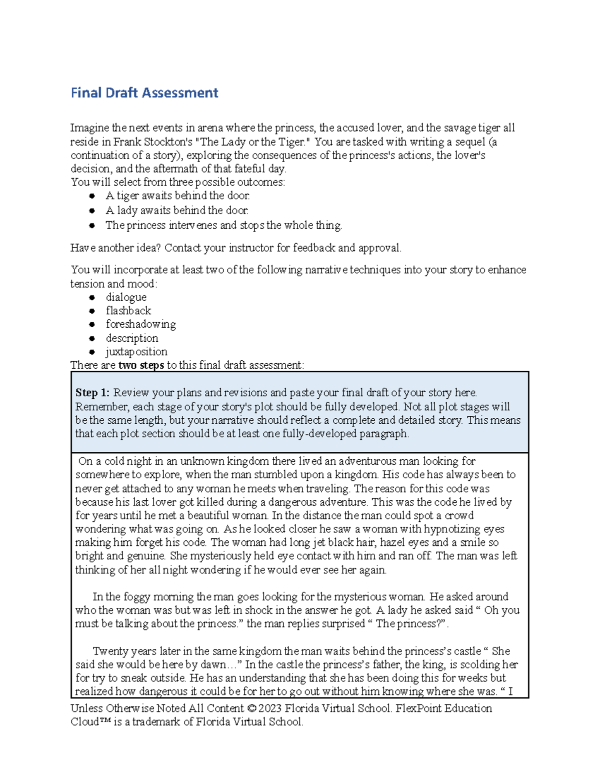 06 05 final draft - Final Draft Assessment Imagine the next events in ...