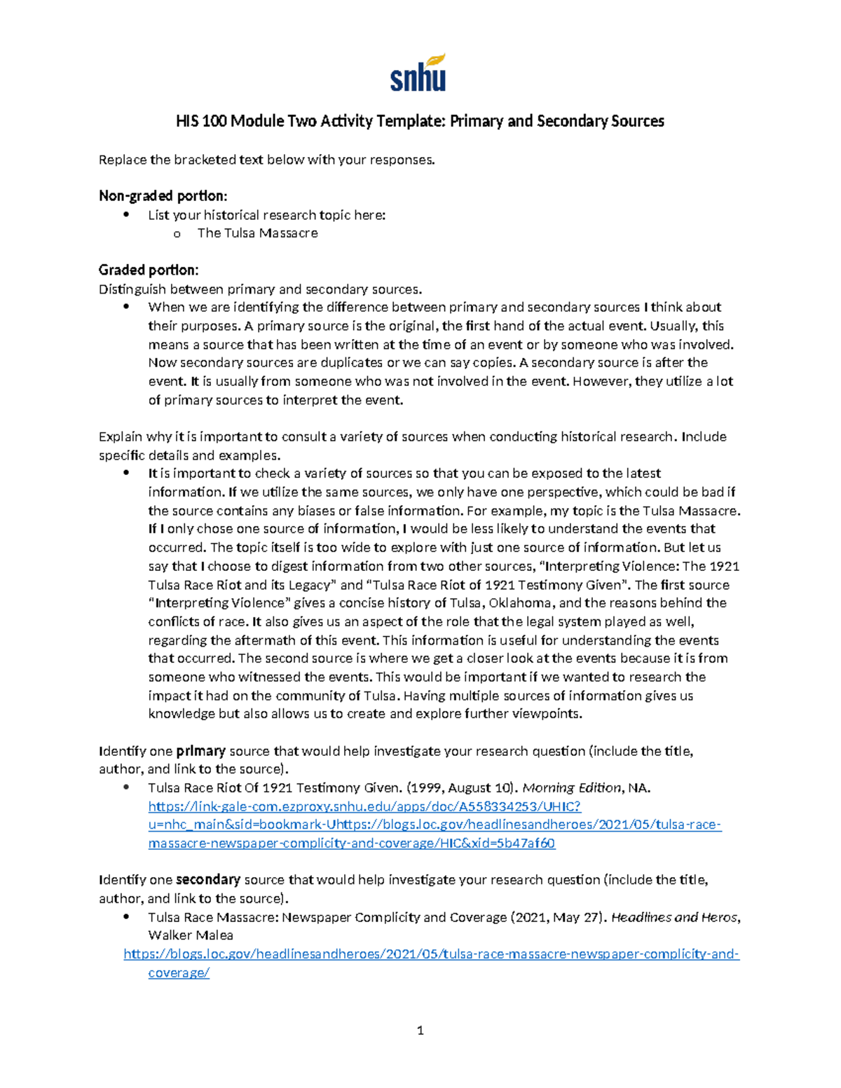 Module Two Activity Sources Template - HIS 100 Module Two Activity ...