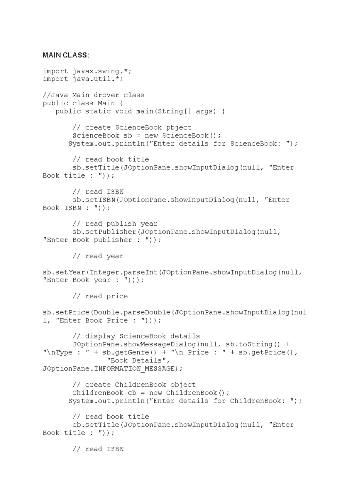 Midterm Main Class Import Javax Import Java Java Main Drover Class Public Class Main
