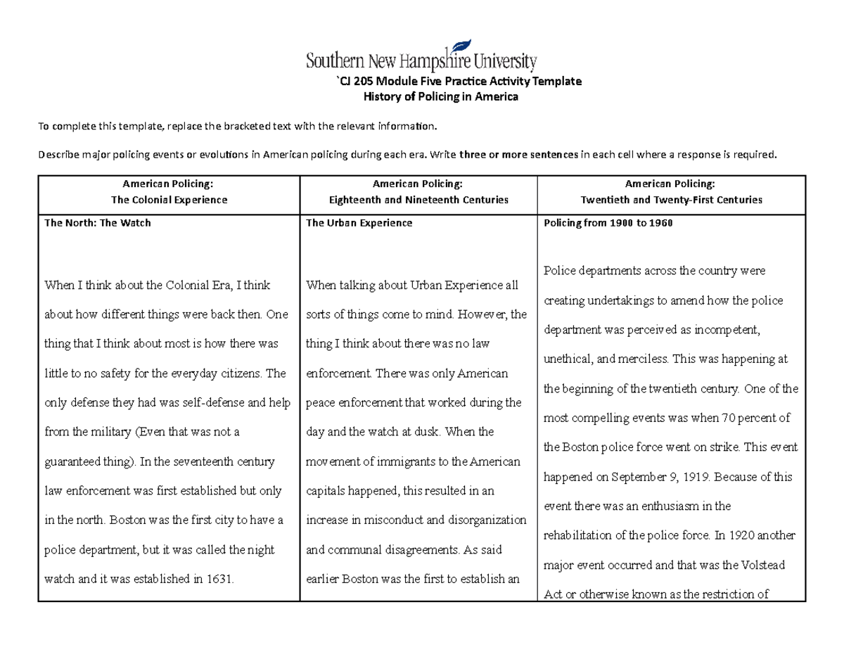 CJ 205 Module Five Practice Activity Template - `CJ 205 Module Five ...