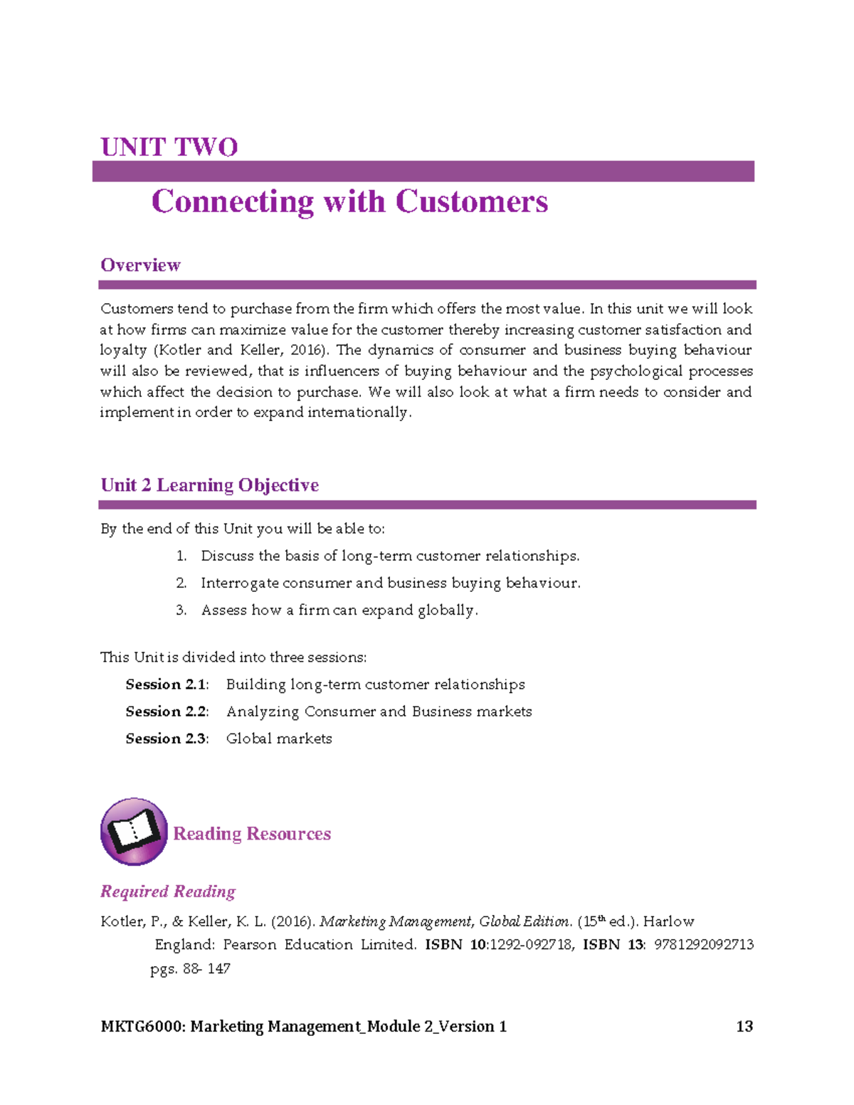 MKTG 6000 Module 2 Unit 2 - UNIT TWO Connecting with Customers Overview ...